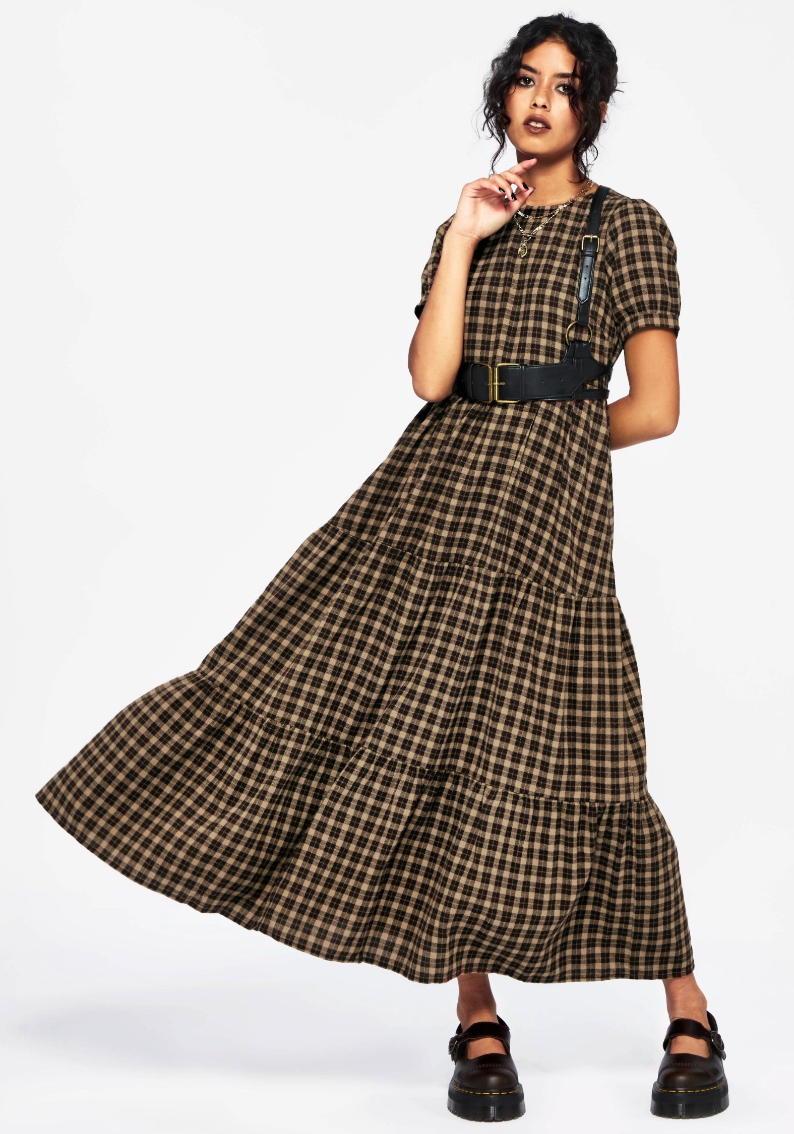 Terra Cotton Check Smock Midaxi Dress - Brown – Disturbia
