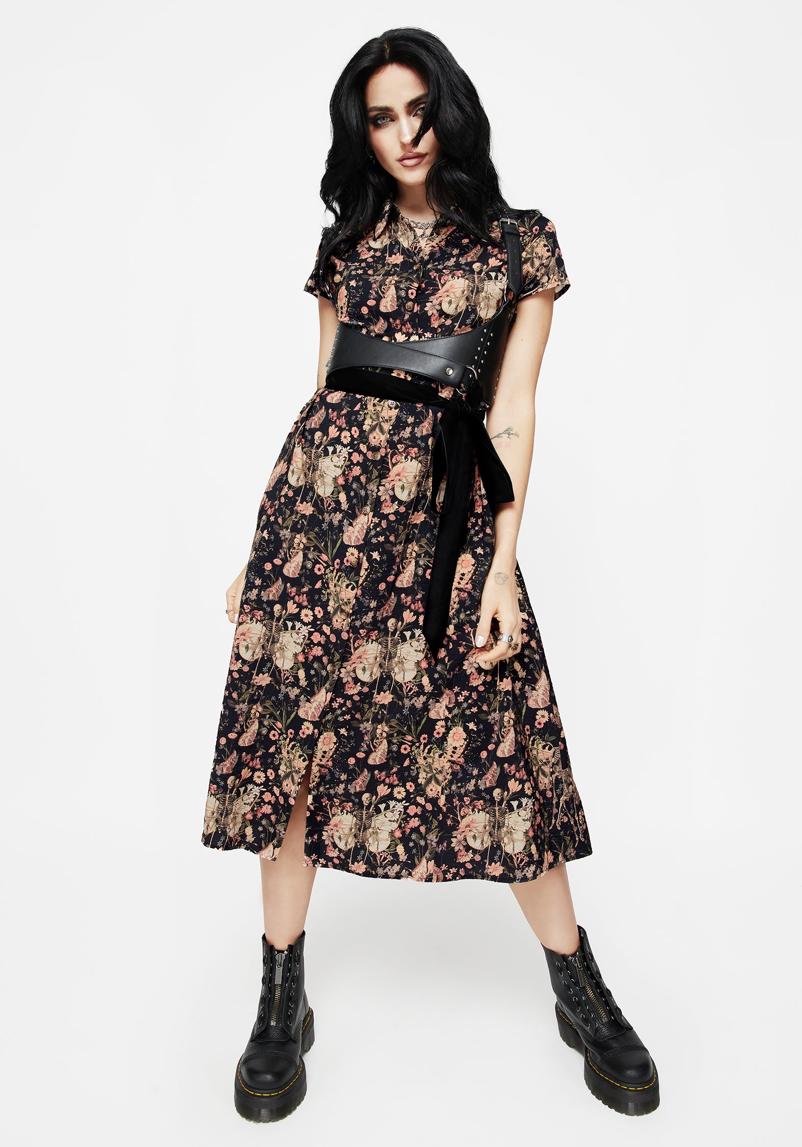 Disturbia | Pixie Floral Print Midi Shirt Dress | Dresses
