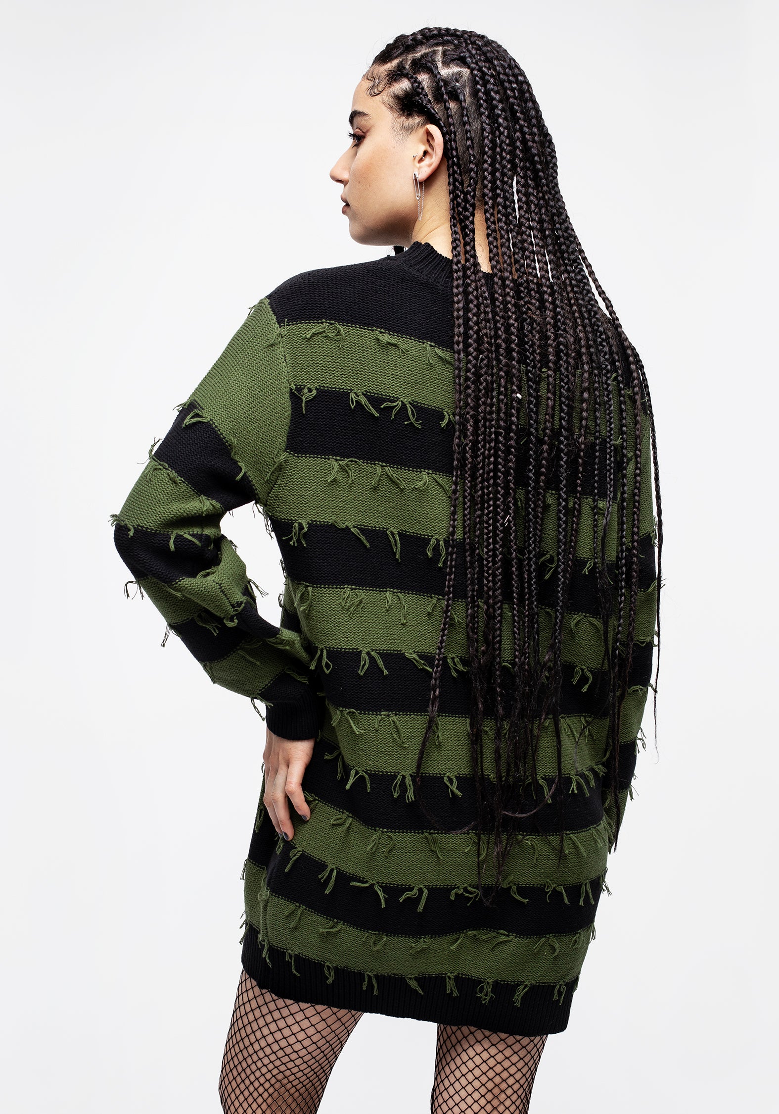Disturbia | Nancy Stripe Oversized Jumper - Green and Black | Jumpers