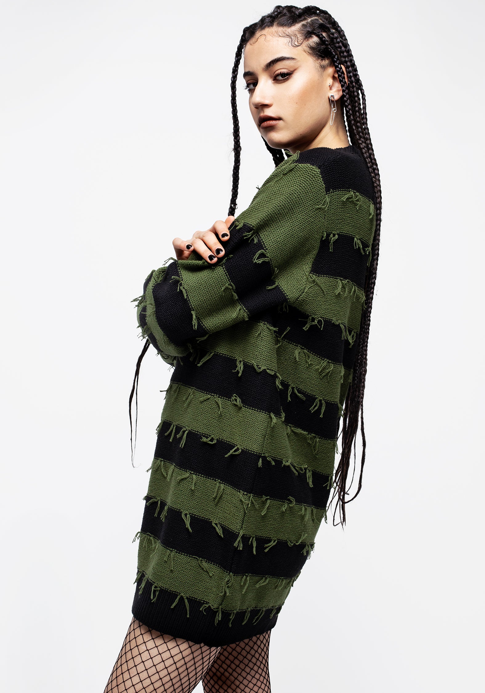 Disturbia | Nancy Stripe Oversized Jumper - Green and Black | Jumpers