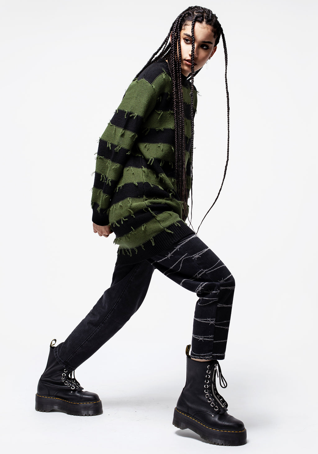 Disturbia | Nancy Stripe Oversized Jumper - Green and Black | Jumpers