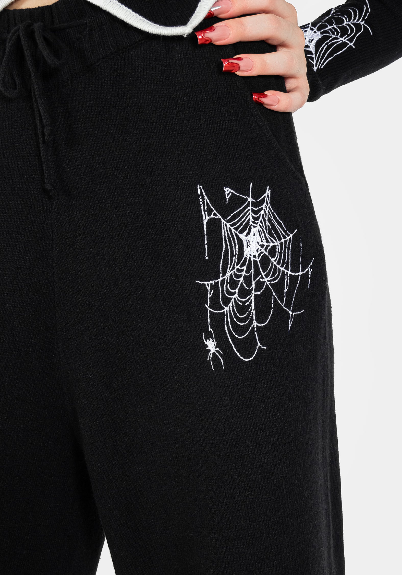 Disturbia | Araneae Embroidered Wide Leg Knit Joggers | Joggers