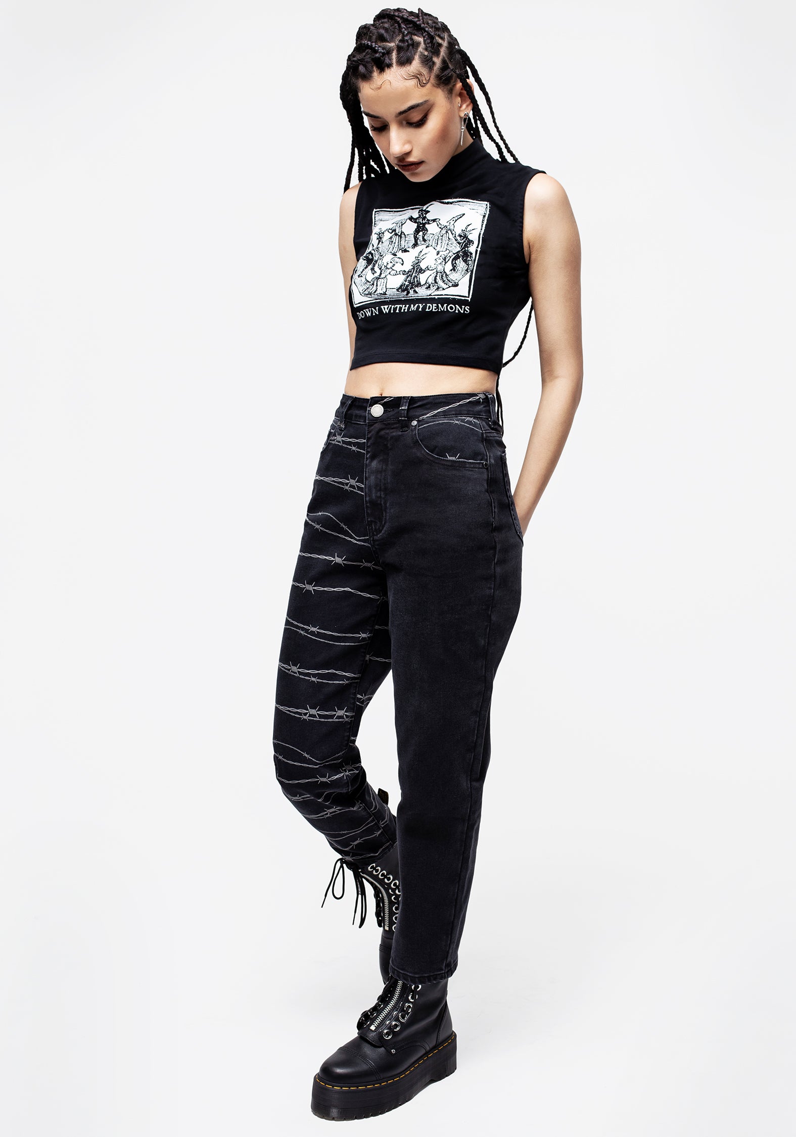 Disturbia | Barbed Wire Spliced Mom Jeans | Jeans