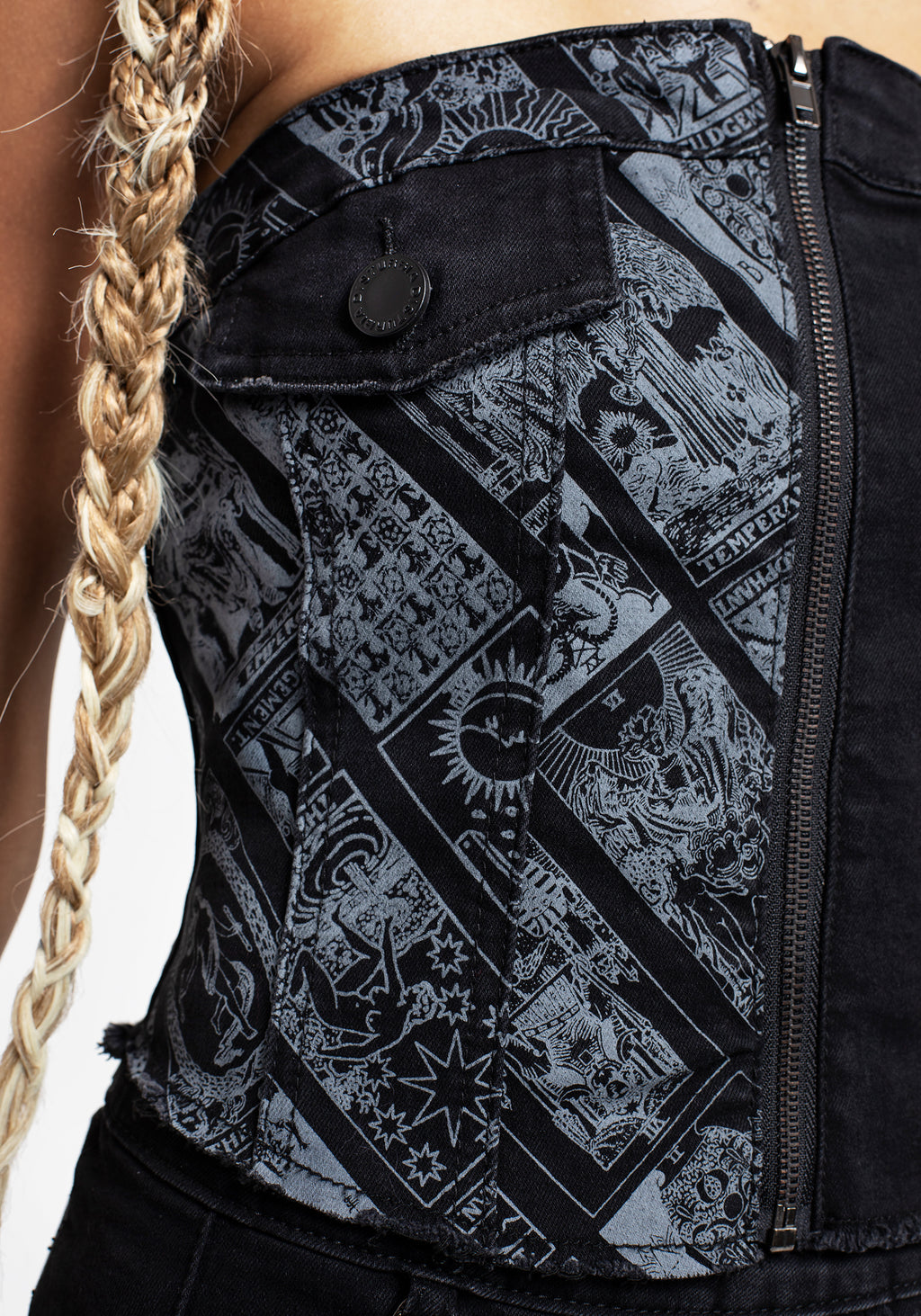 Disturbia | Cartomancy Spliced Zipped Denim Corset | Corsets