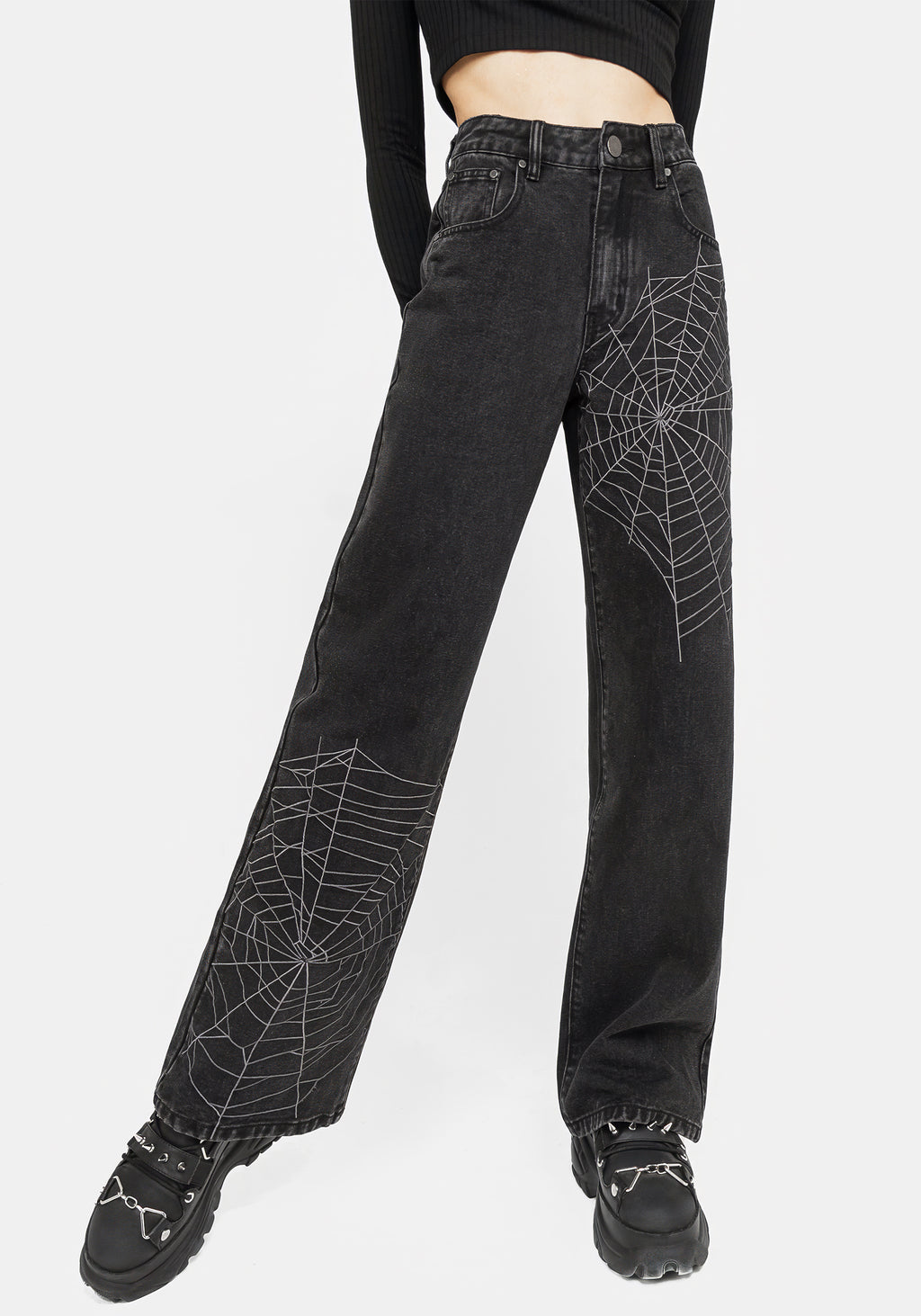 Disturbia Tarantism Embroidered Wide Leg Jeans Jeans disturbia-tarantism-embroidered-wide-leg-jeans-jeans