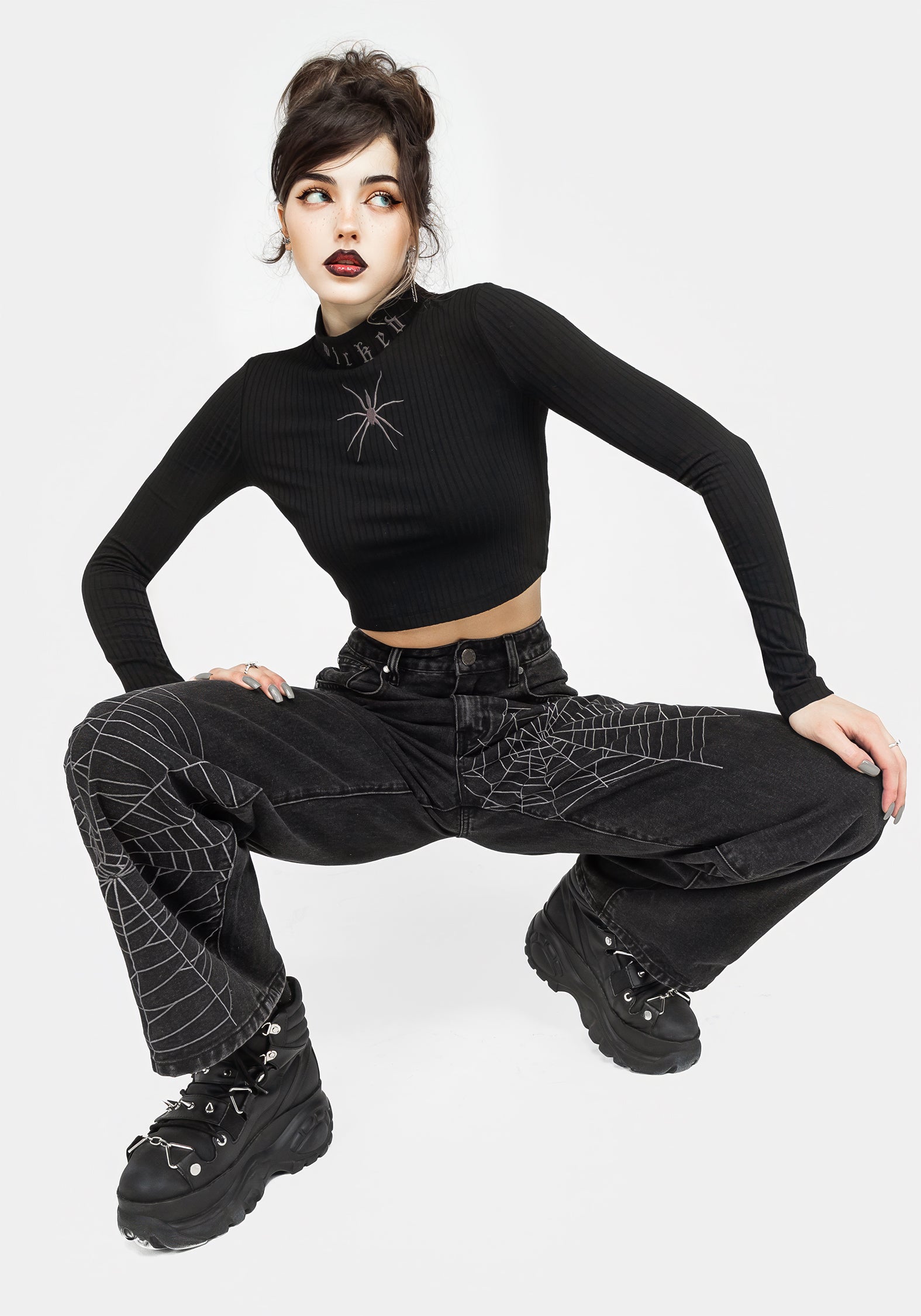 Disturbia Tarantism Embroidered Wide Leg Jeans Jeans