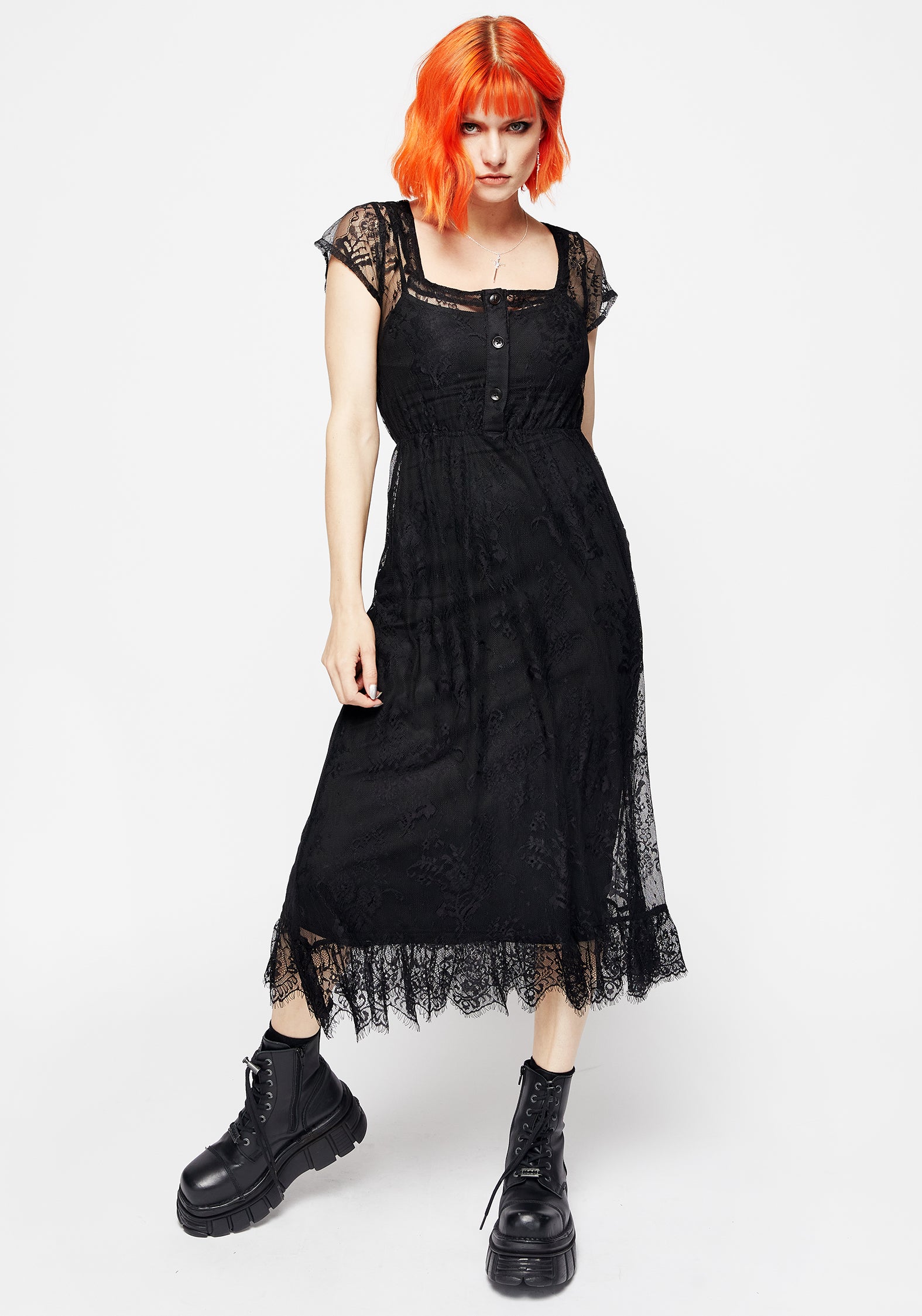Disturbia | Delilah Capped Sleeve Lace Midi Dress | Dresses