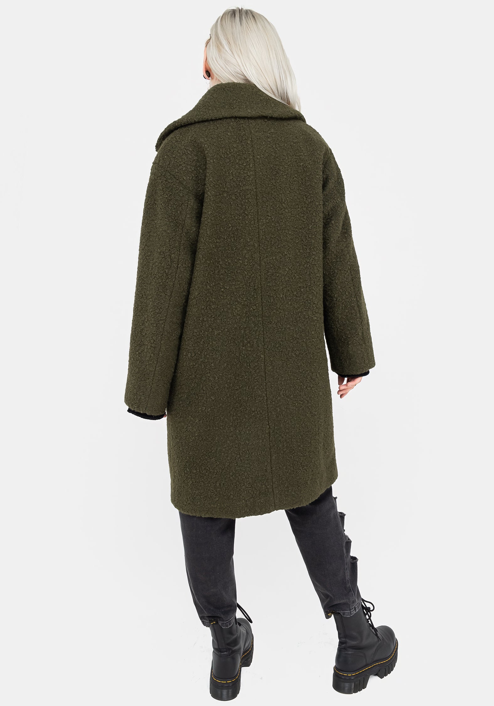 Disturbia | Gorgon Bouclé Oversized Coat with Snake Brooch - Green | Coats