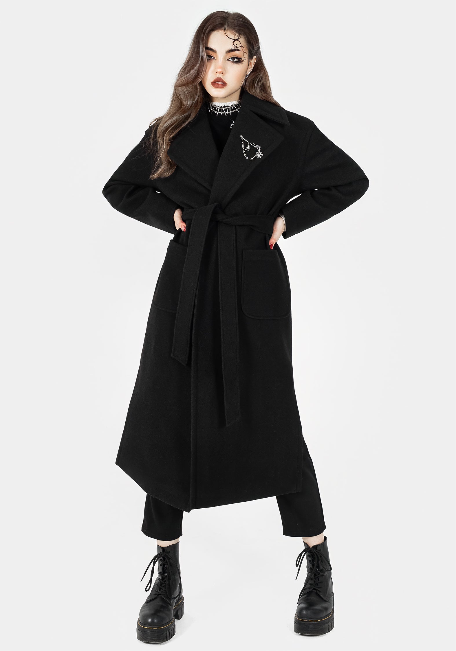 Disturbia | Meltdown Oversized Coat with Brooch - Black | Coats