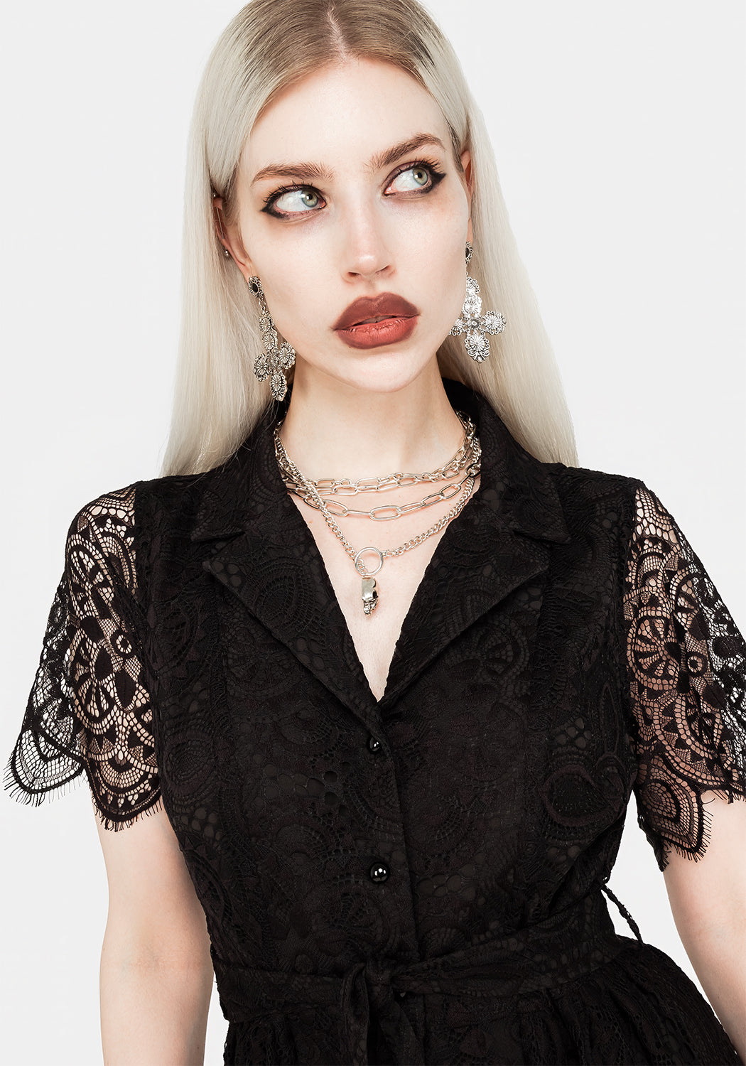 Disturbia | Martyr Collar Lace Midi Shirt Dress | Dresses