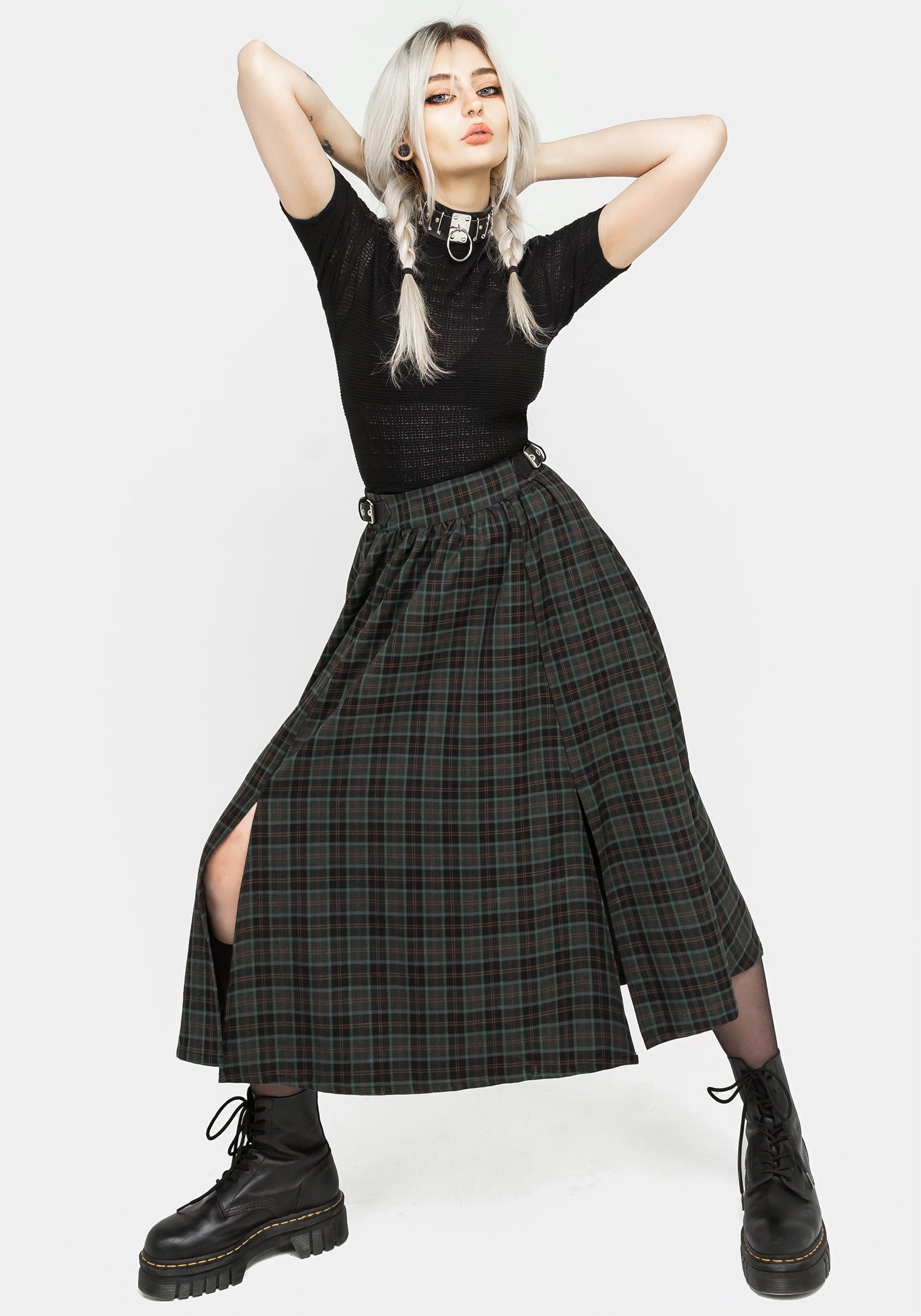 Nightingale Buckled Check Midi Skirt – Disturbia