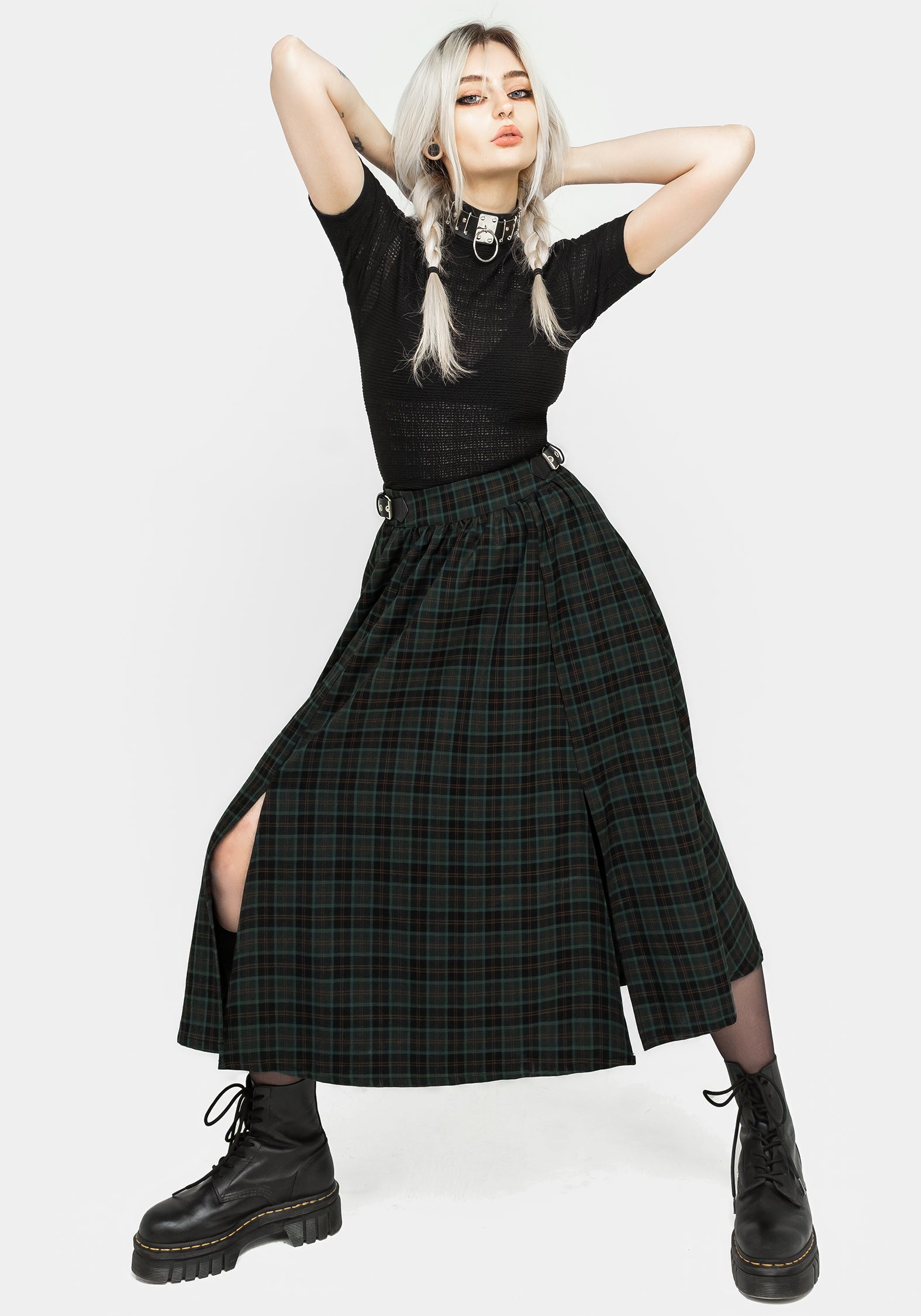 Disturbia | Nightingale Buckled Check Midi Skirt | Skirts