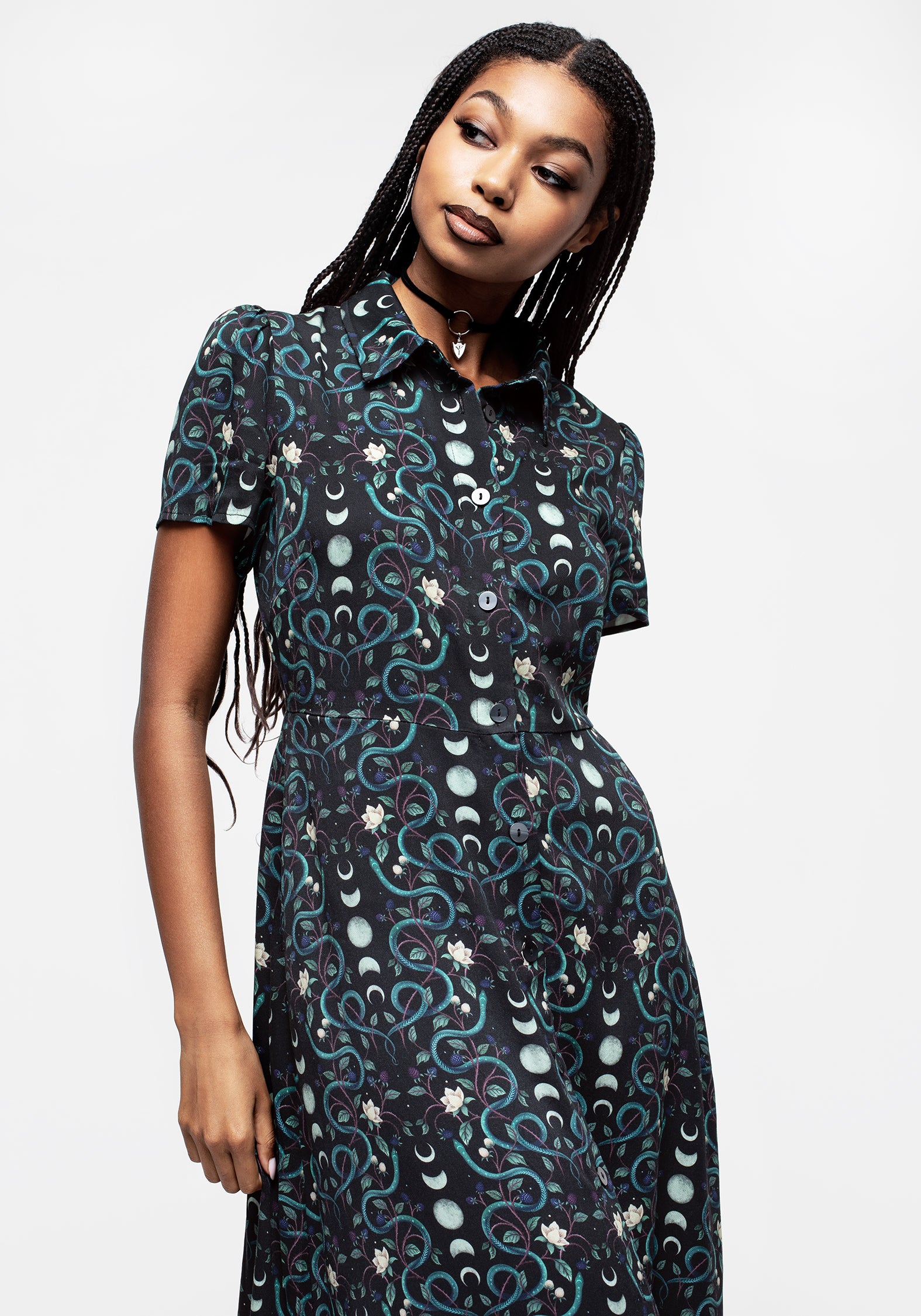 Disturbia | Pythia Print Midi Shirt Dress | Dresses