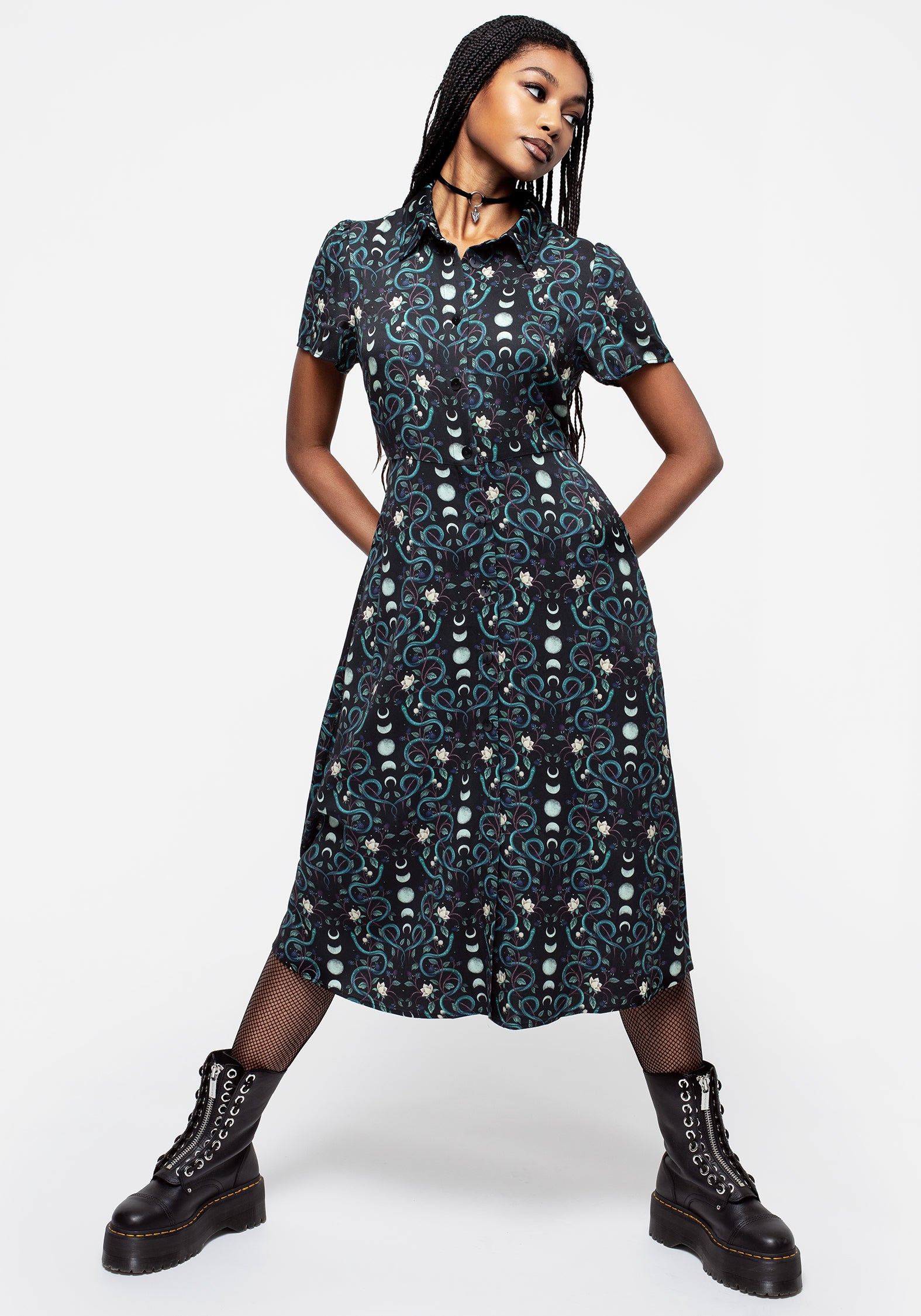 Disturbia | Pythia Print Midi Shirt Dress | Dresses