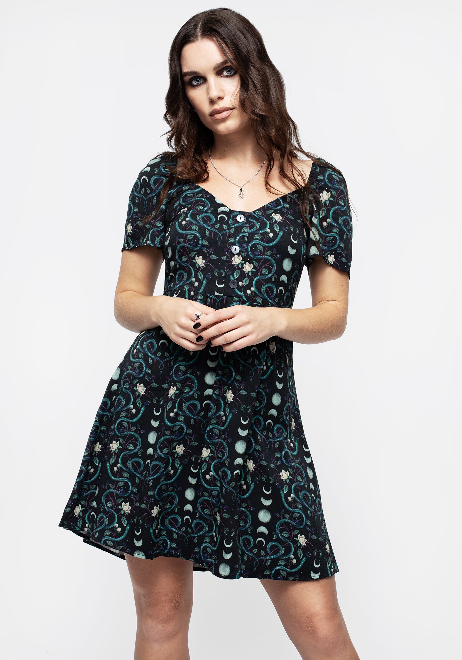 Disturbia | Pythia Print Button Front Mini Dress | Dresses