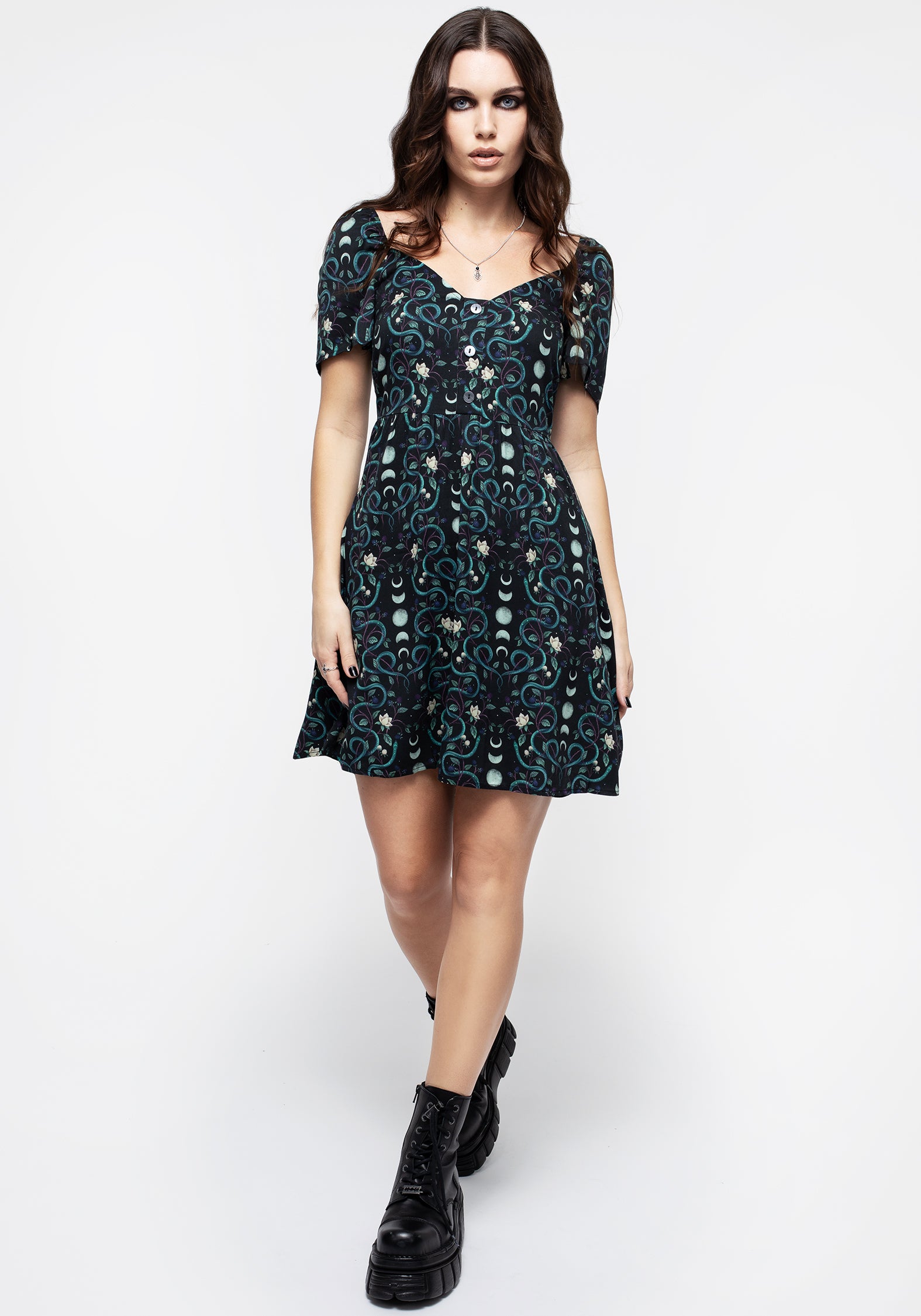 Disturbia | Pythia Print Button Front Mini Dress | Dresses