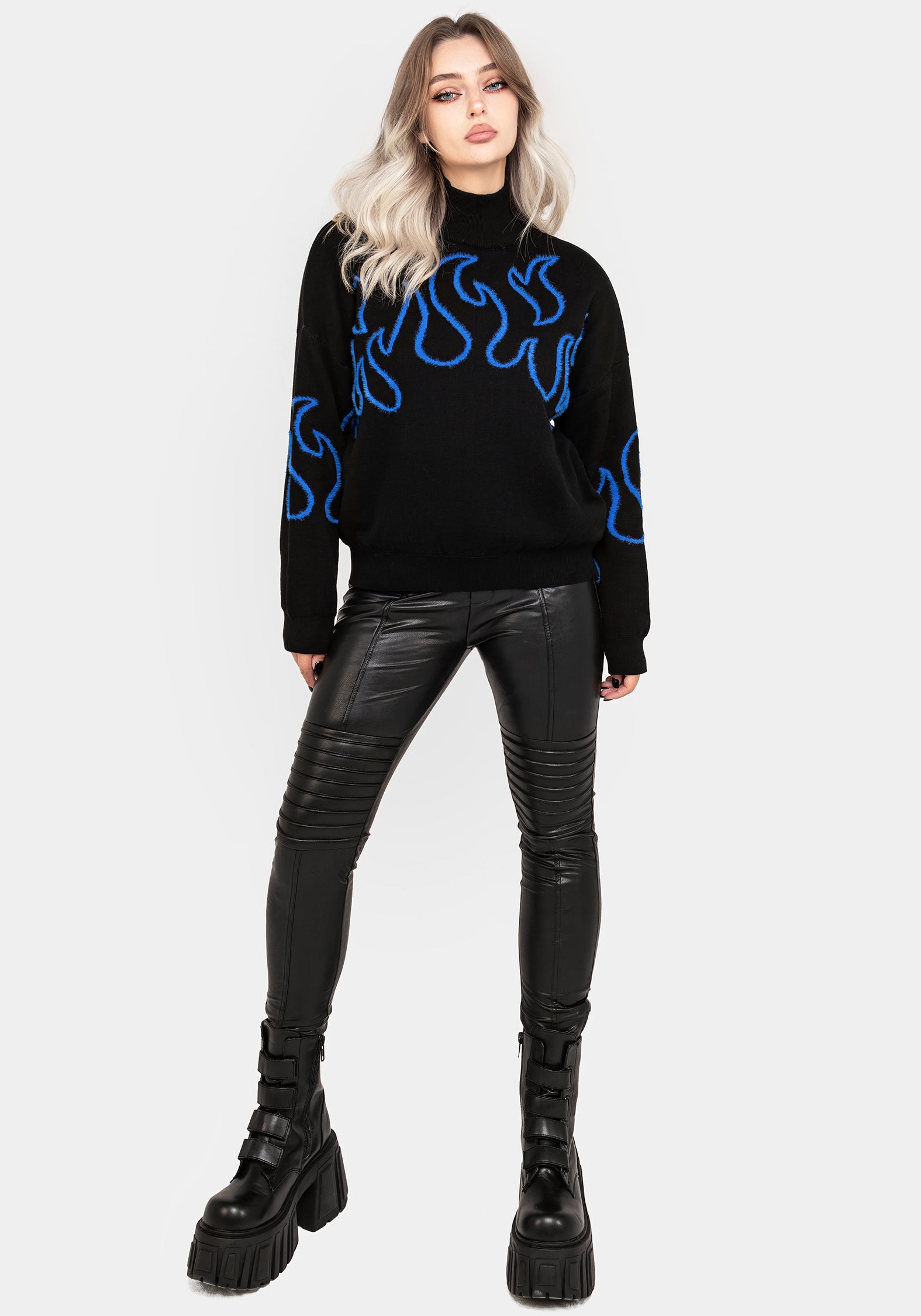 Disturbia | Blaze Flame Knit Jumper - Blue | Tops