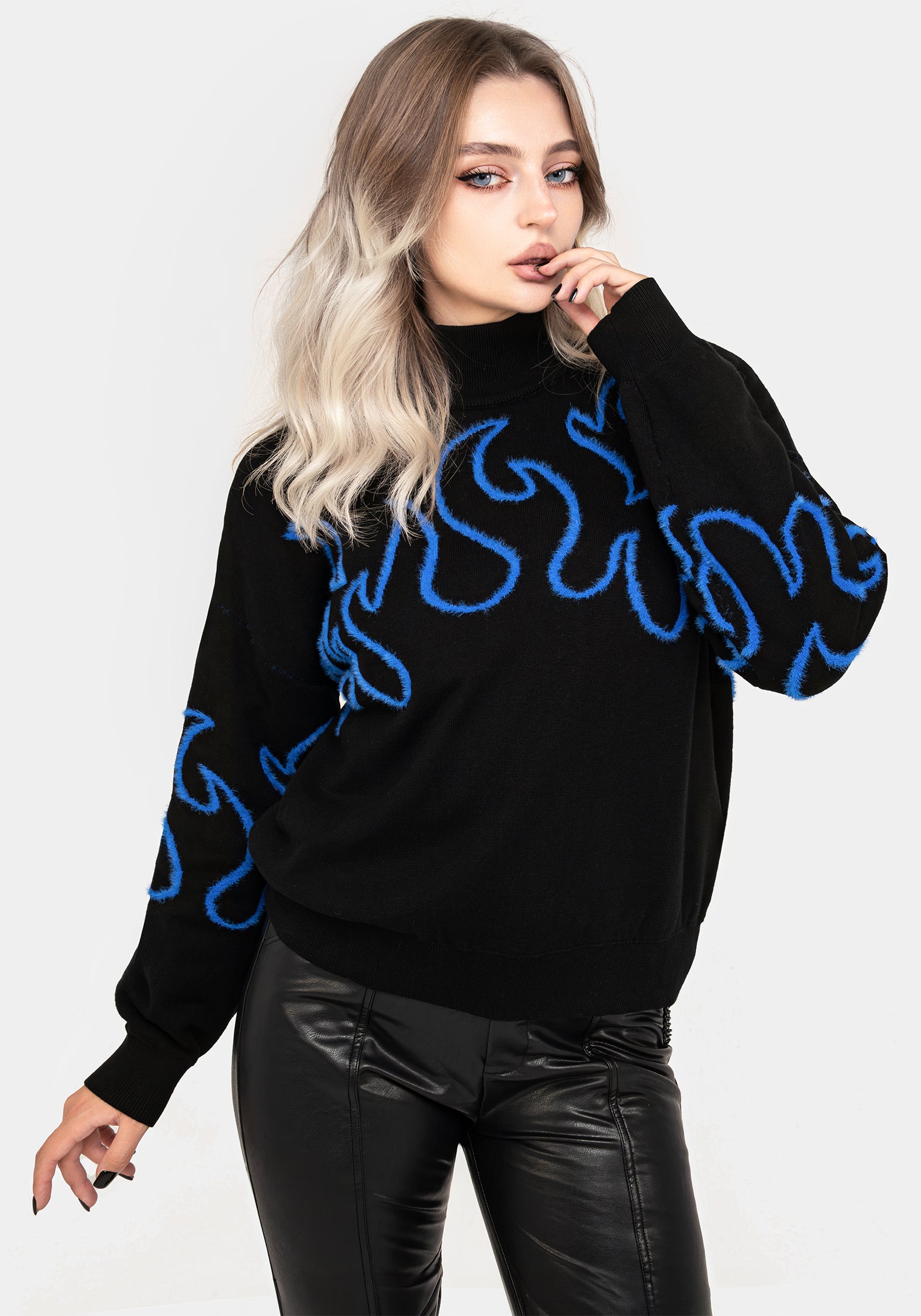 Disturbia | Blaze Flame Knit Jumper - Blue | Tops