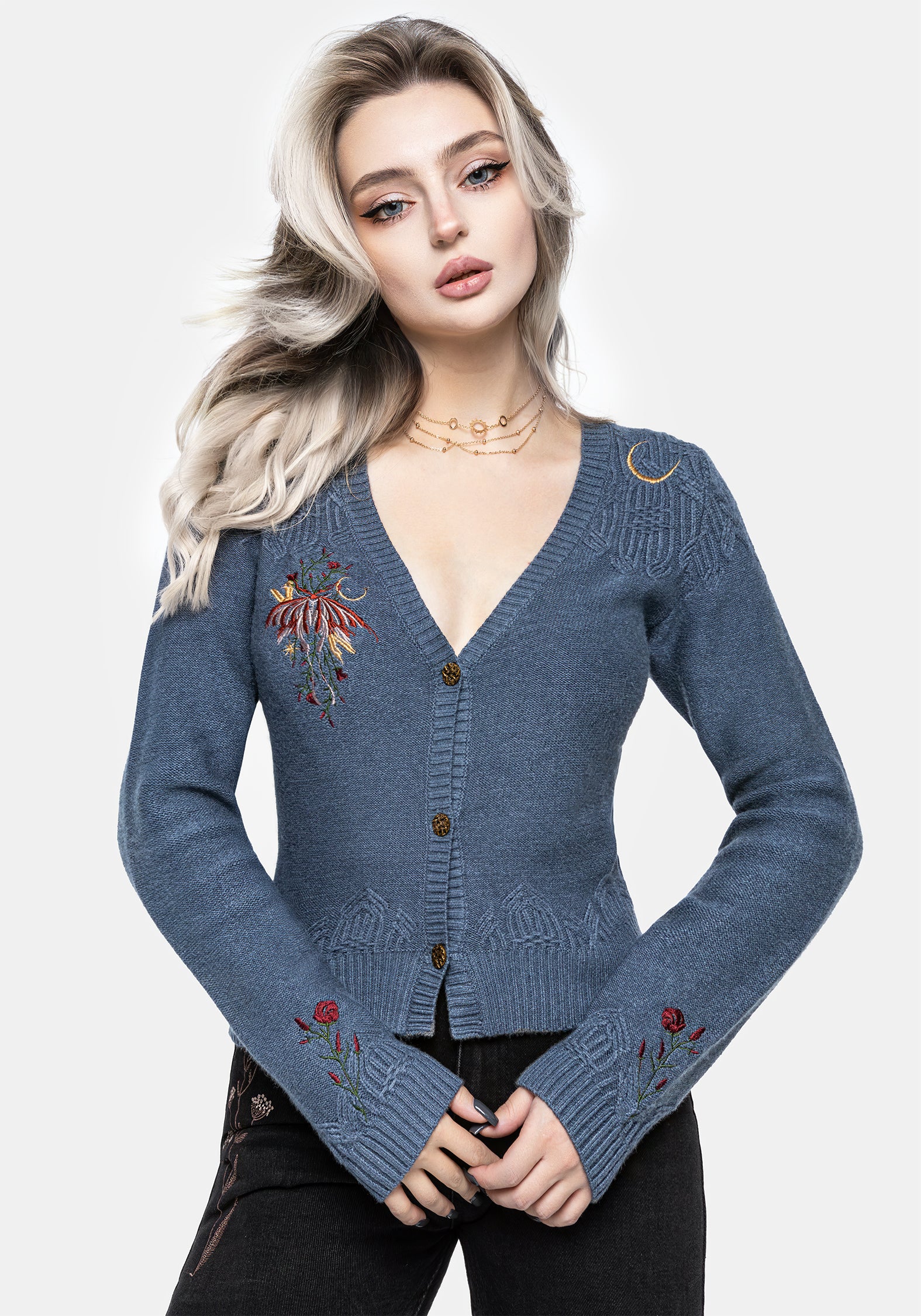 Disturbia | Selenia Moth Embroidered Cable Twist Knit Cardigan | Cardigans