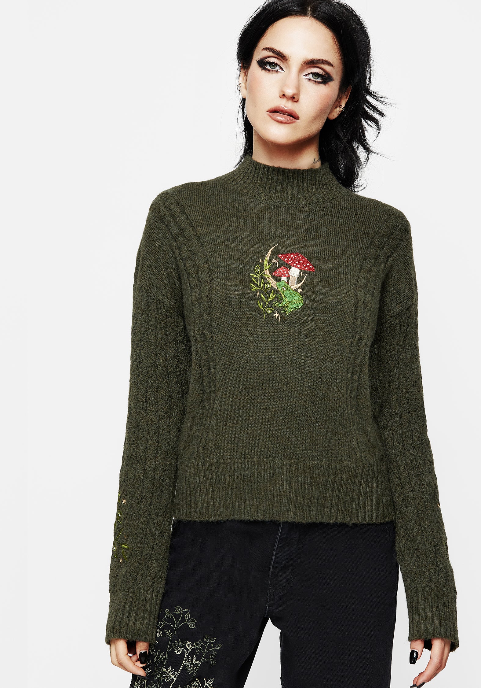 Disturbia | Swamplife Embroidered Cable Knit Relaxed Jumper | Tops