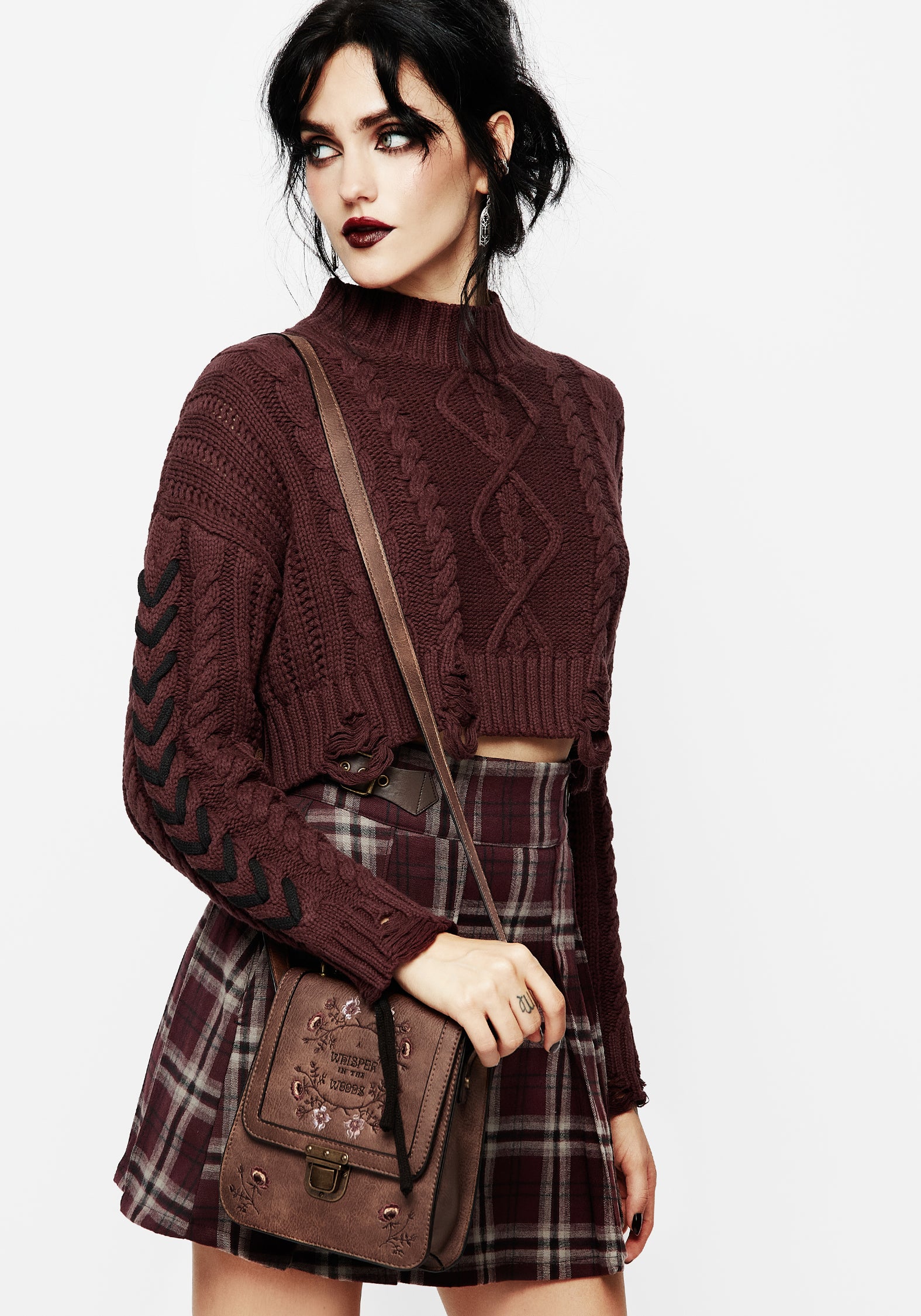 Disturbia | Skulk Distressed Cable Knit Crop Jumper | Jumpers