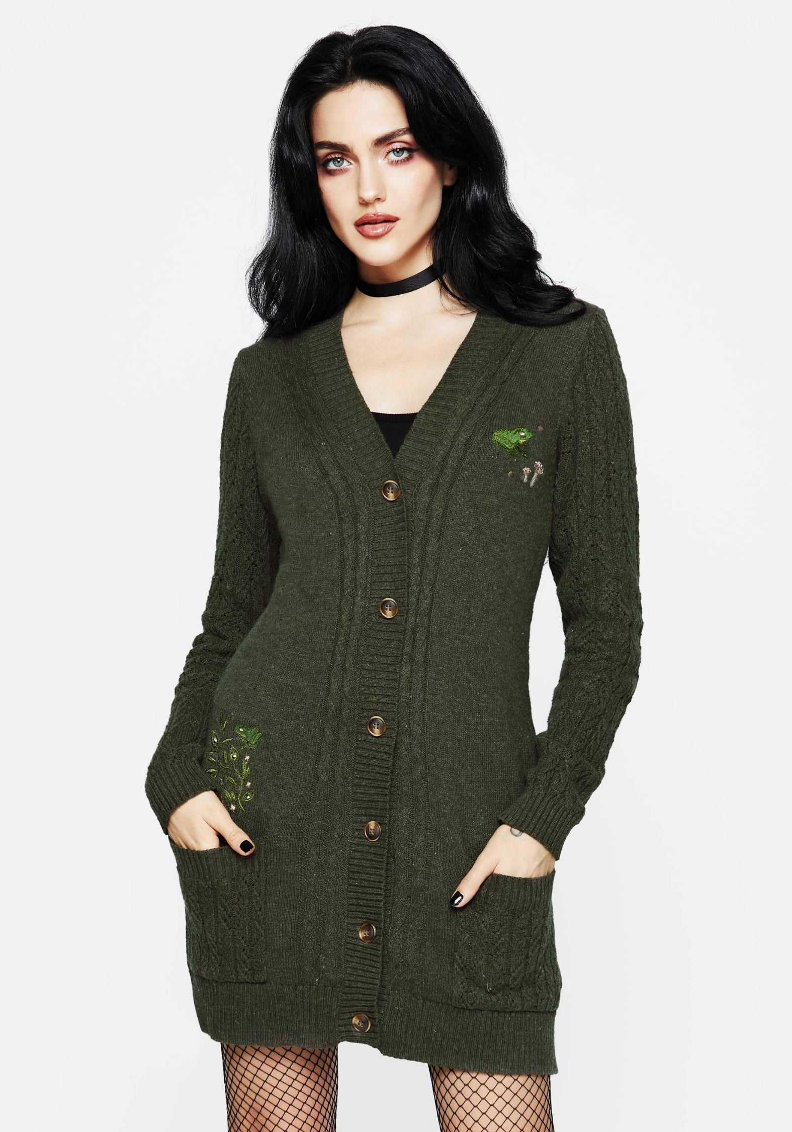 Disturbia | Swamplife Embroidered Cable Knit Longline Cardigan | Tops