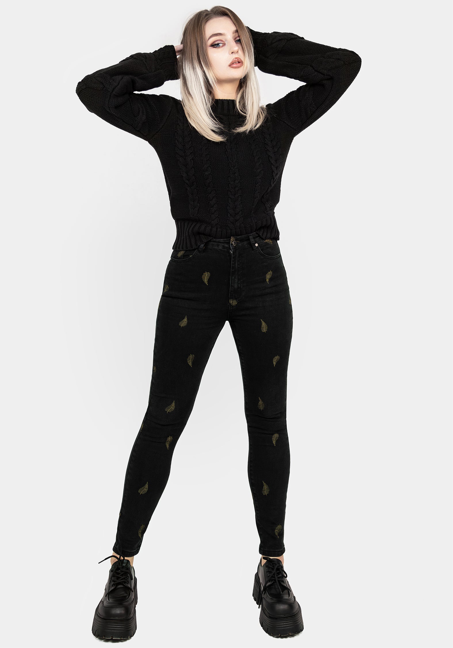 Disturbia | Osmunda Fern Embroidered Denim Skinny Jeans | Trousers