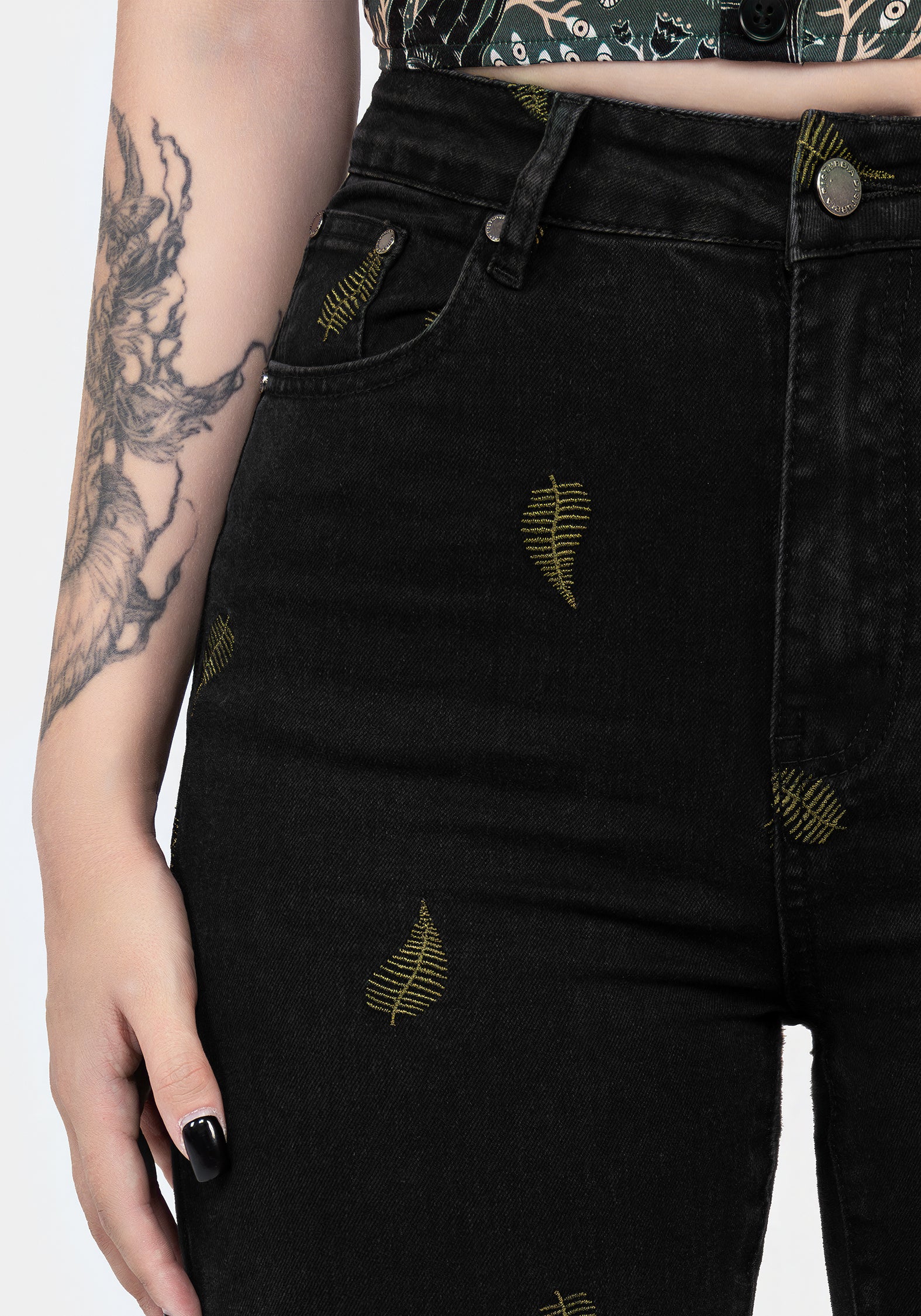 Disturbia | Osmunda Fern Embroidered Denim Skinny Jeans | Trousers