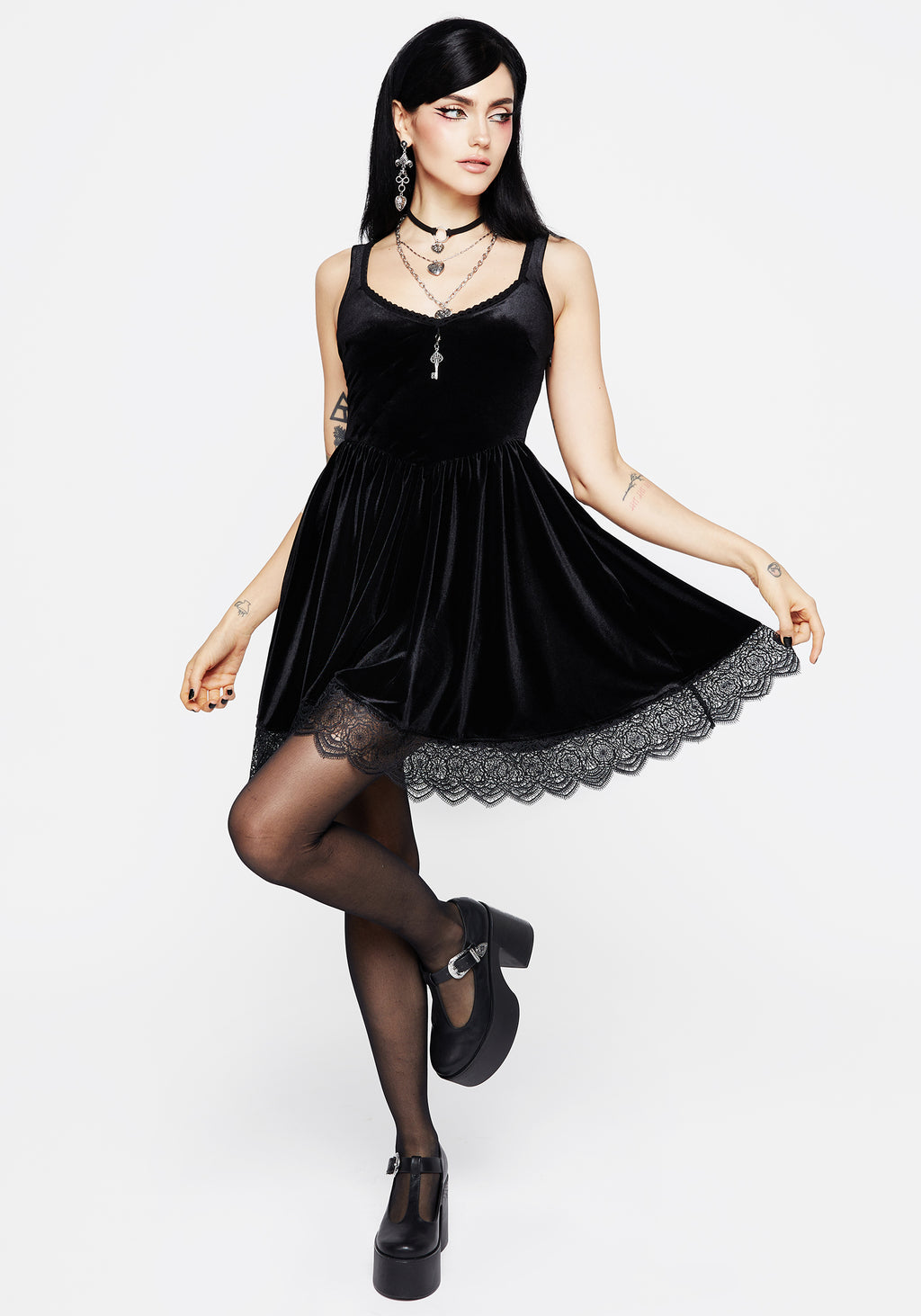 Orbweb Lace Hem Velour Mini Dress – Disturbia