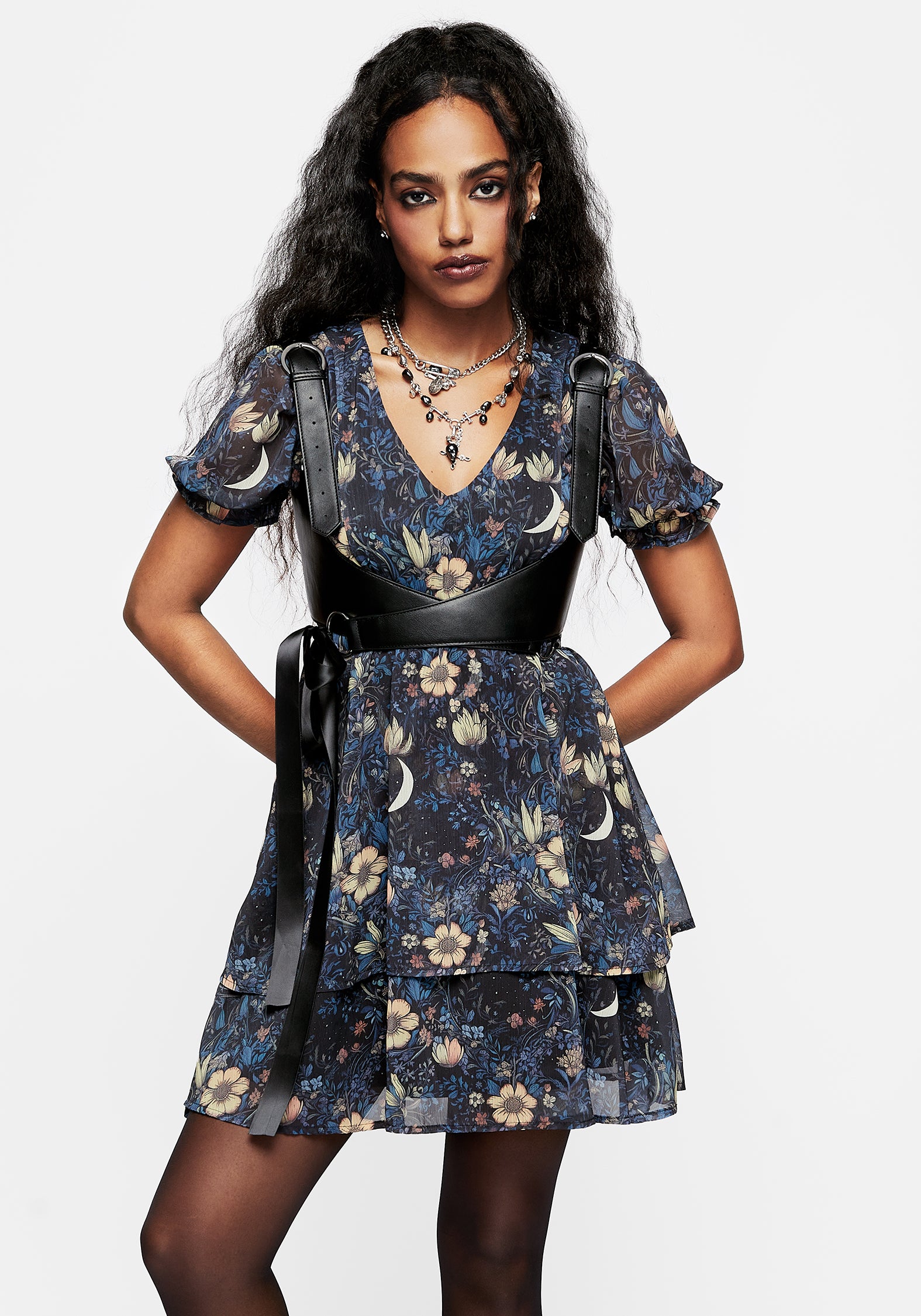 Disturbia | Primrose Floral Chiffon Puff Sleeve Layered Mini Dress ...