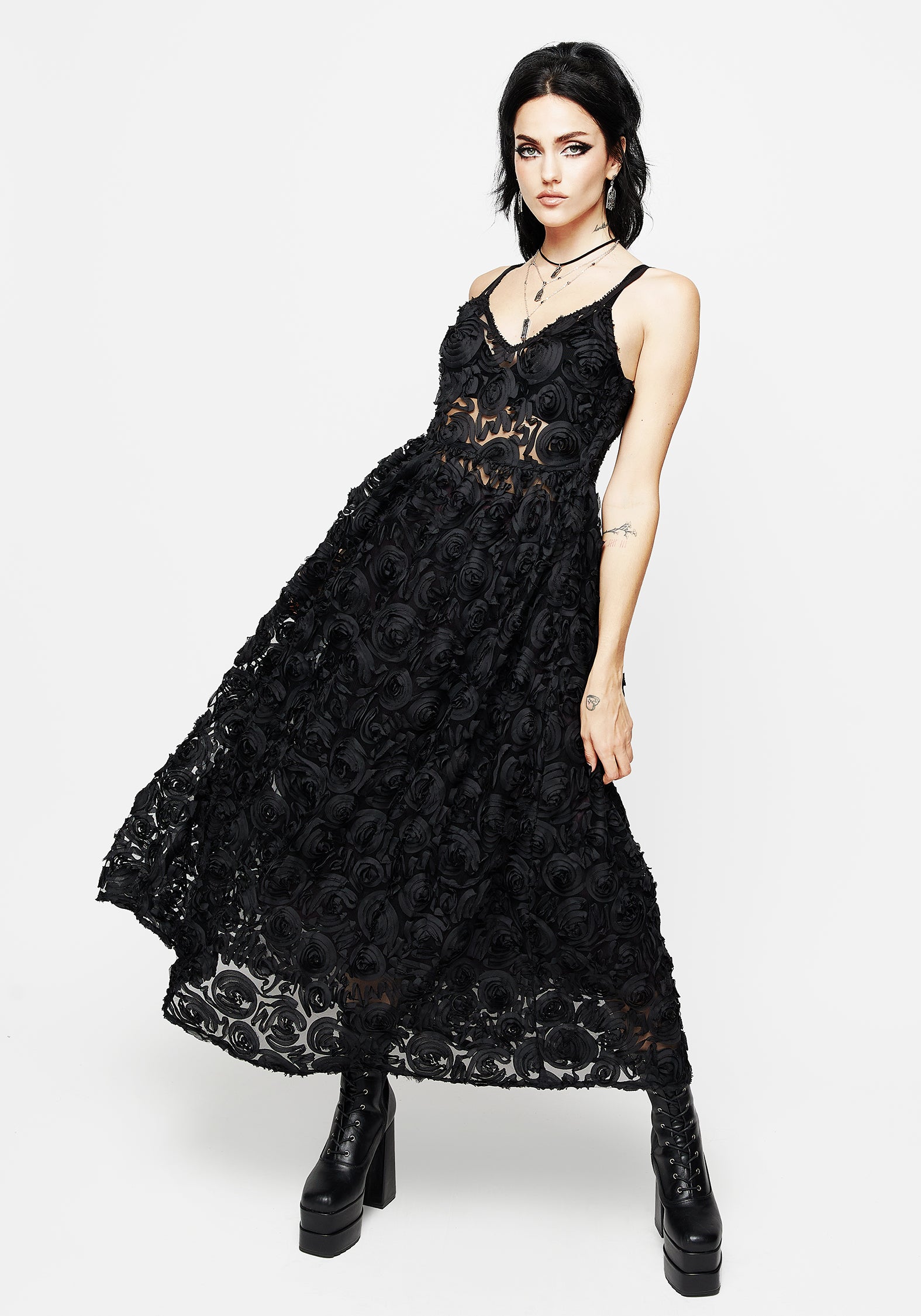 Disturbia | Rosehip Textured Mesh Midi Dress | Dresses