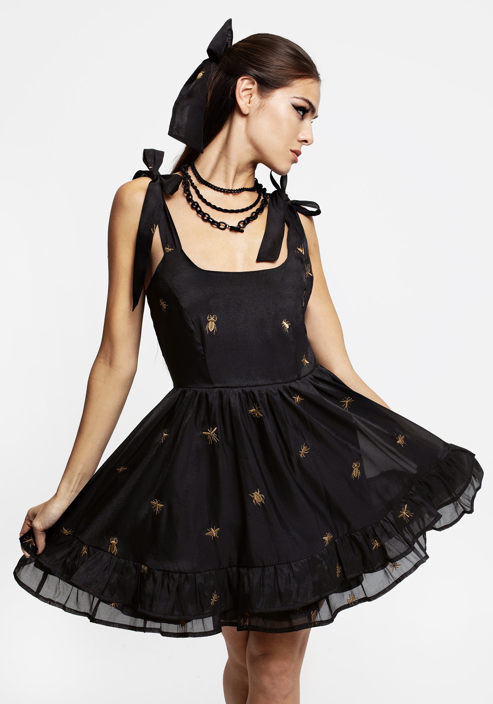 Disturbia | Insectarium Embroidered Organza Tiered Corset Mini Dress ...
