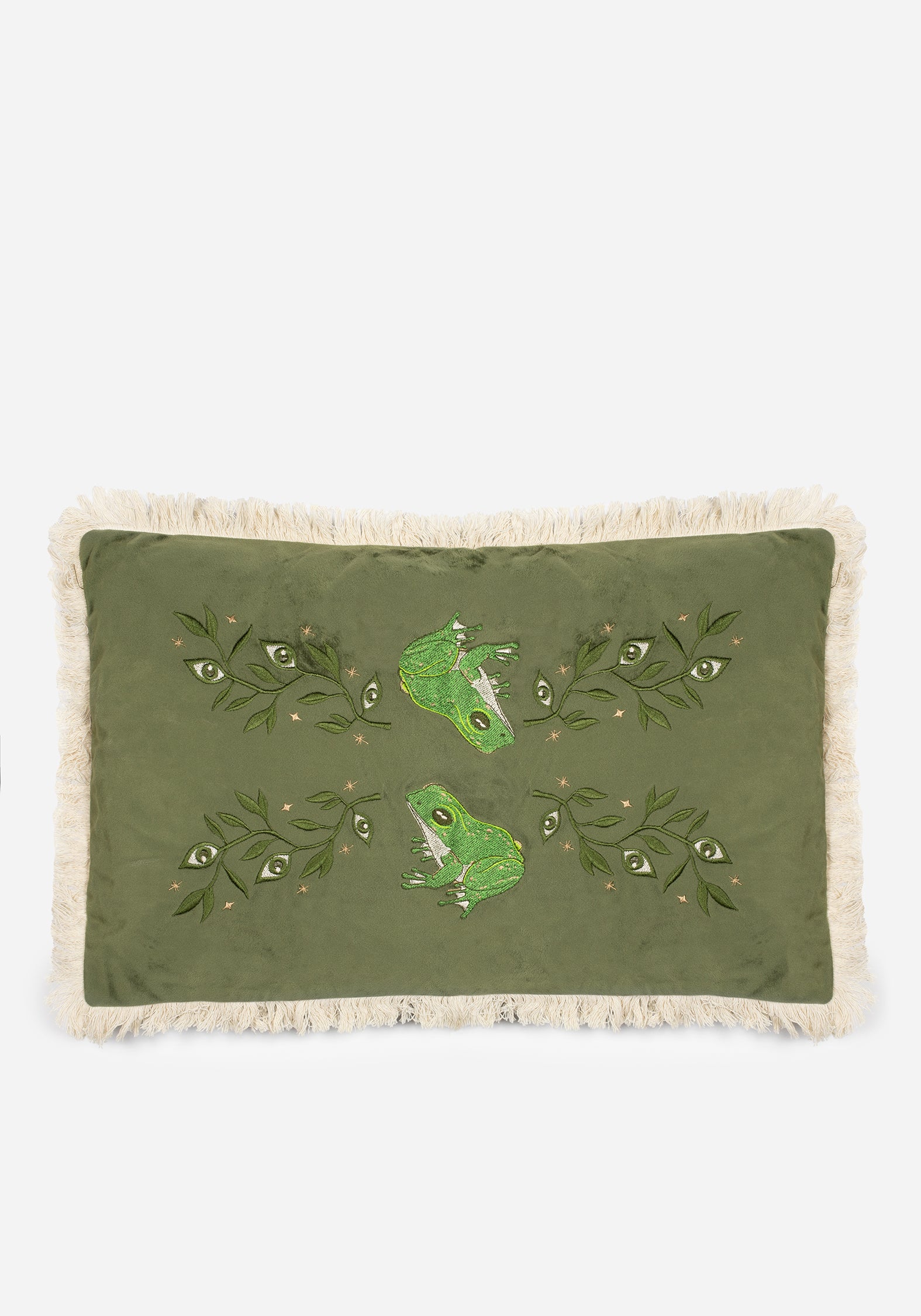 Disturbia | Swamplife Embroidered Velour Rectangle Fringe Cushion ...