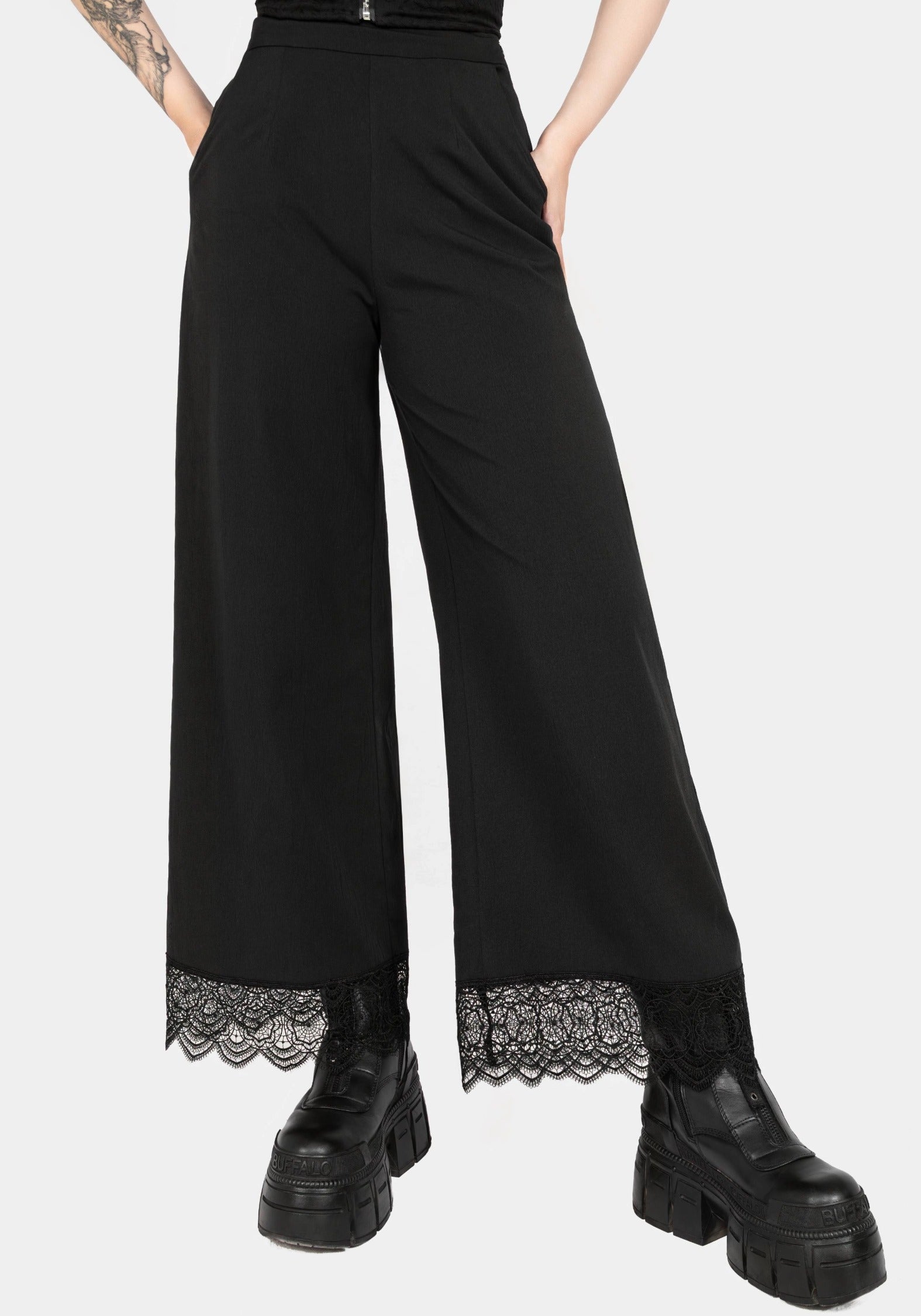 Disturbia | Araneo Lace Hem Wide Leg Trousers | Trousers