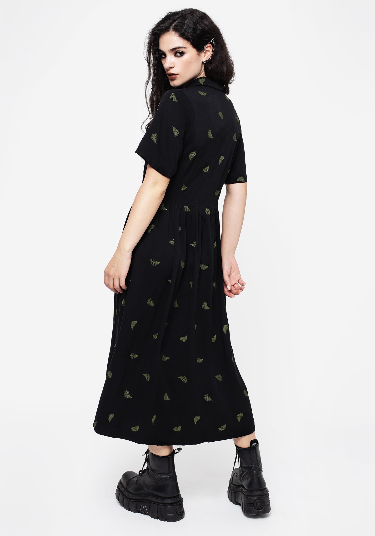 Disturbia | Osmunda Fern Embroidered Midi Shirt Dress | Dresses