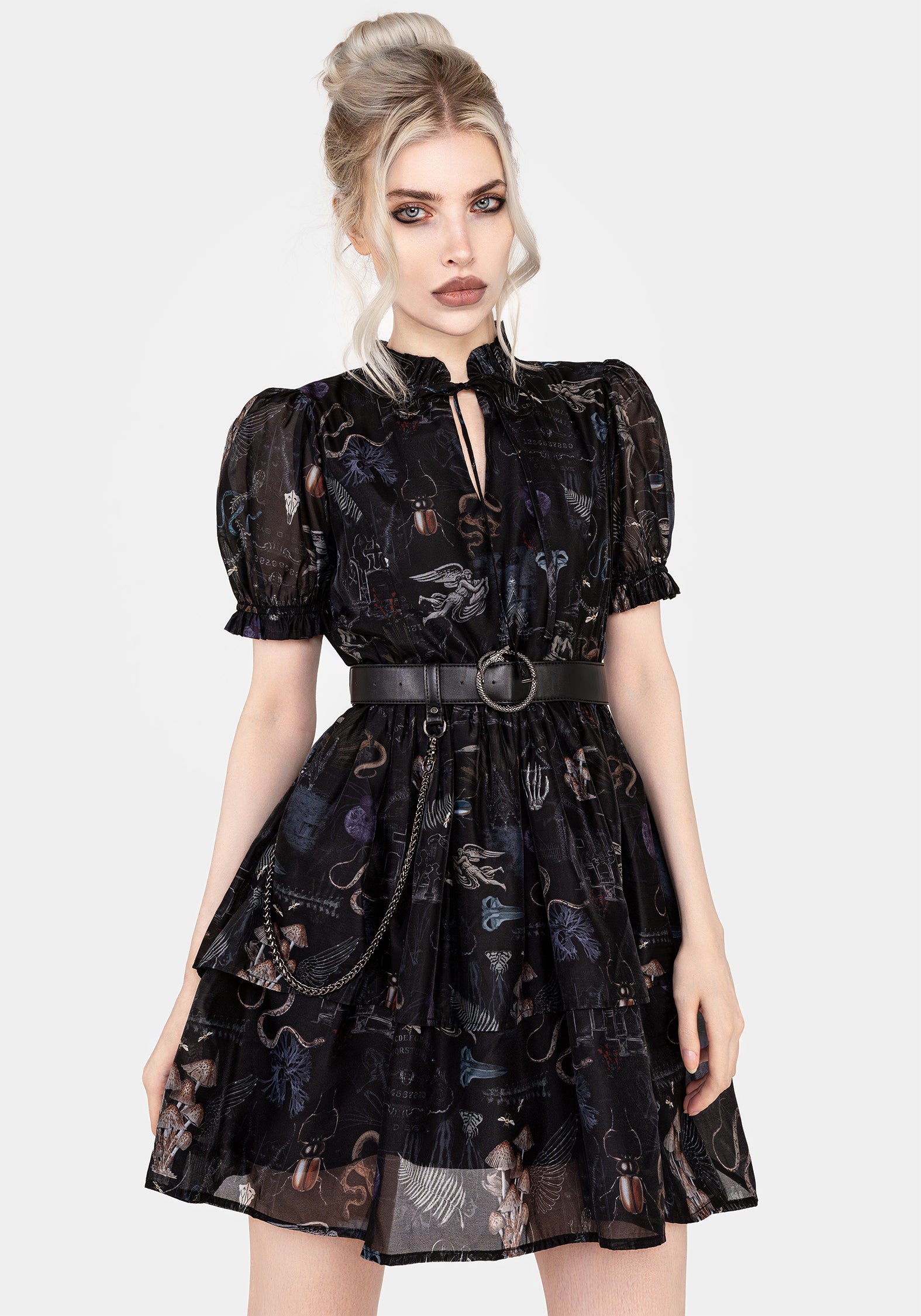 Disturbia | Maudeline Victoriana Print Layered Organza Mini Dress | Dresses