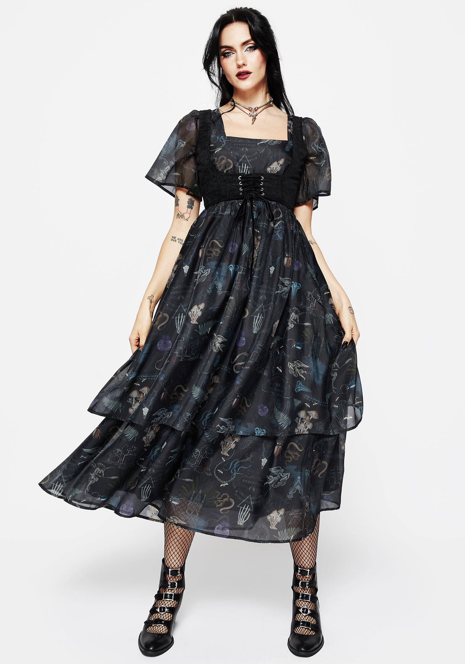 Disturbia | Maudeline Victoriana Print Layered Organza Midaxi Dress ...