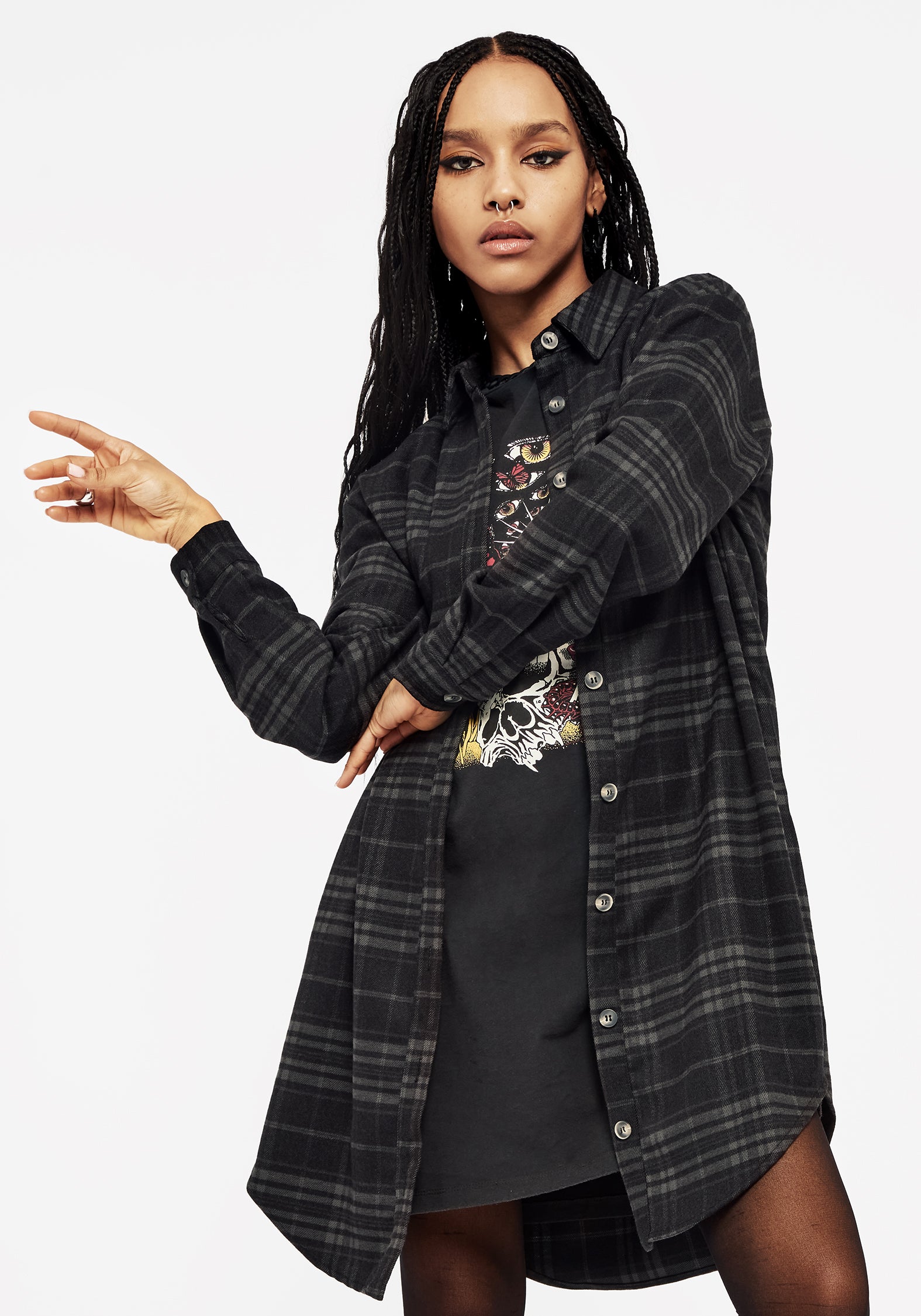 Disturbia | Reckless Check Longline Shirt | Shirts