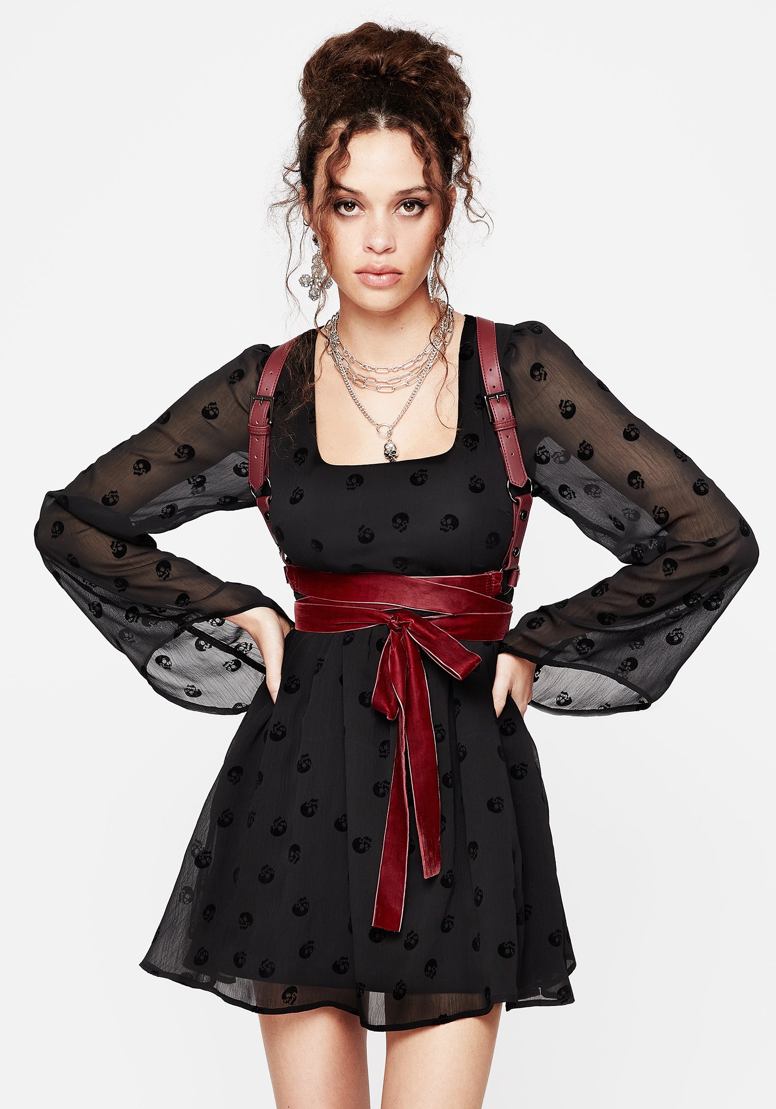 Disturbia | Natalia Ribbon Wrap Harness - Oxblood | Harnesses