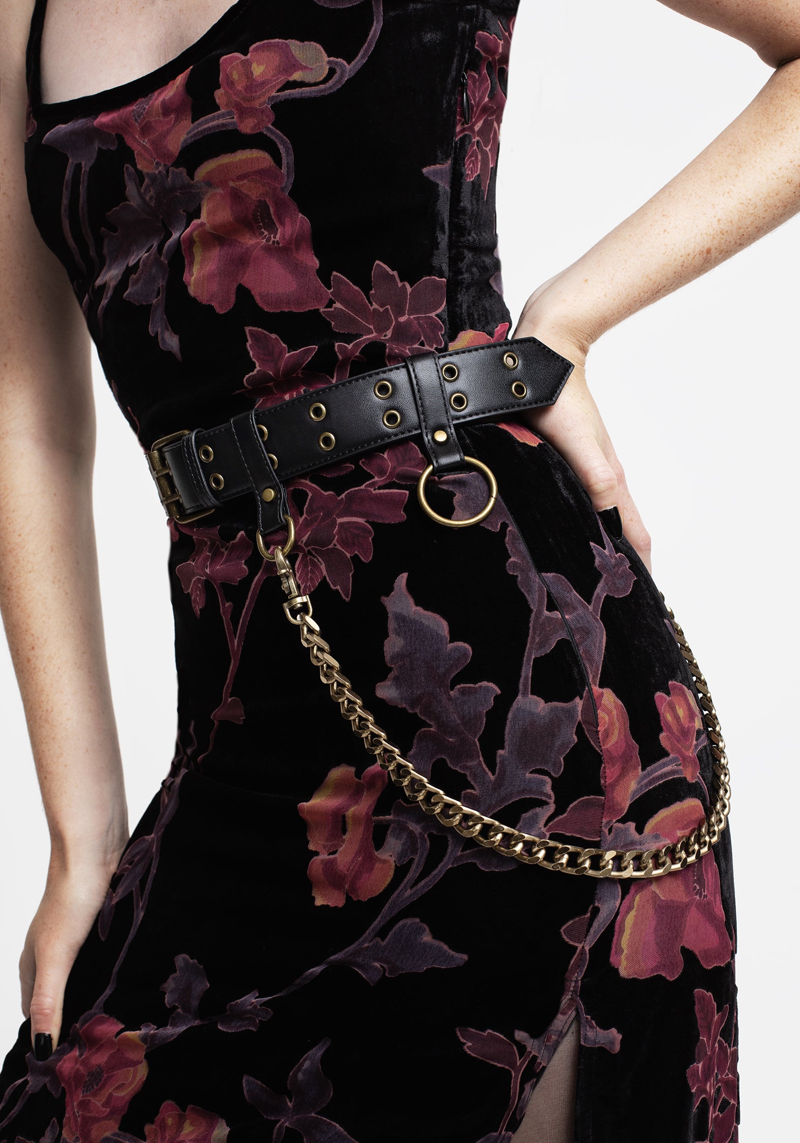 Disturbia | Fury Double Eyelet Chain Belt - Brass | Harnesses