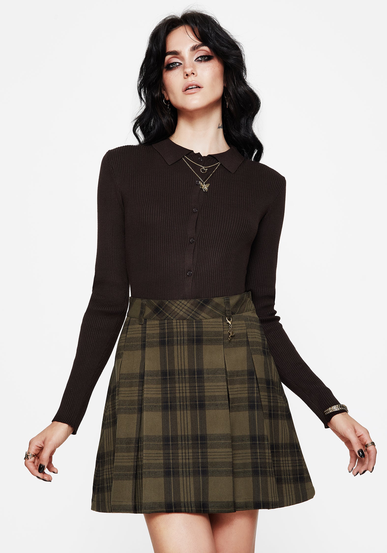 Cecily Check Pleated Mini Skirt With Frog Charm – Disturbia