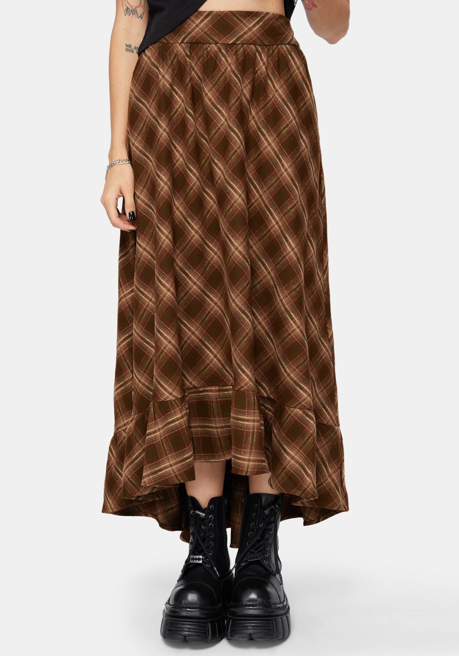 Wrenna Ruffle Hem Check Midaxi Skirt – Disturbia