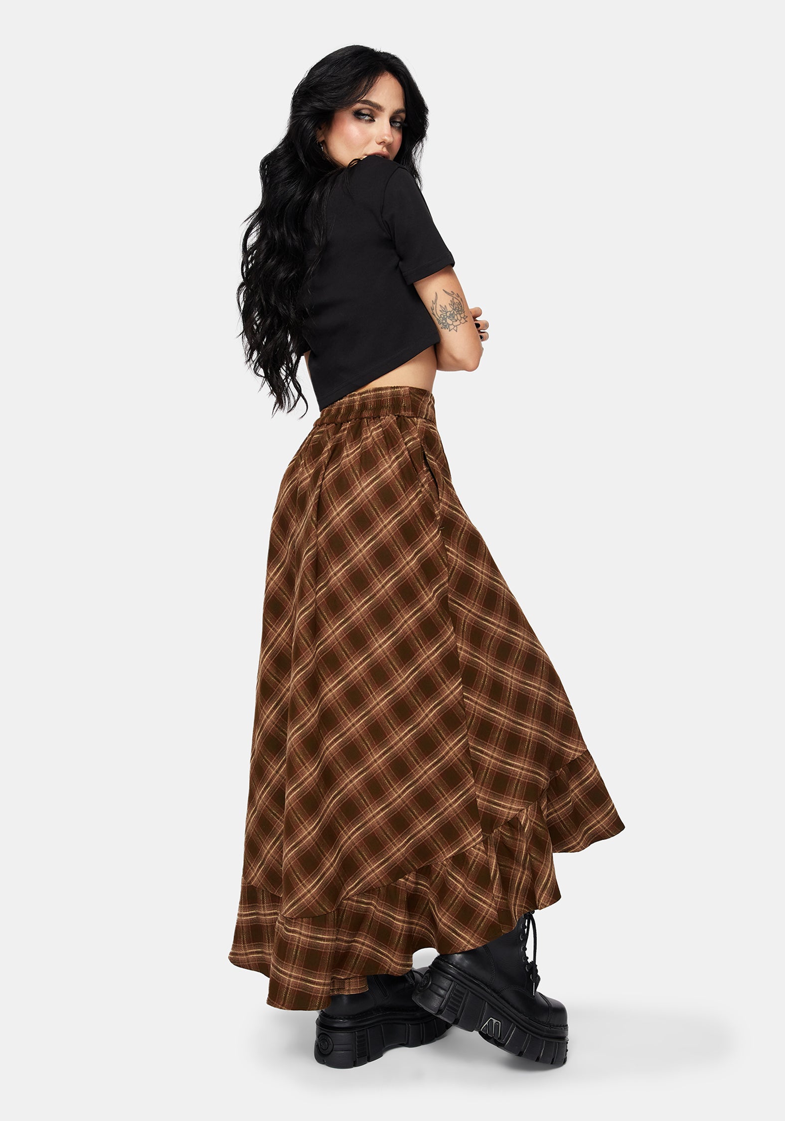 Wrenna Ruffle Hem Check Midaxi Skirt – Disturbia