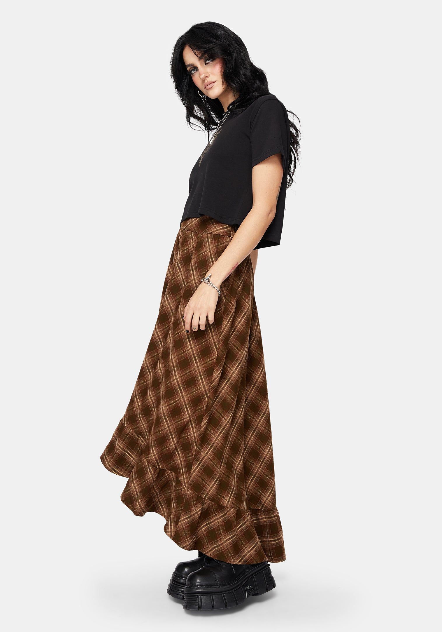 Wrenna Ruffle Hem Check Midaxi Skirt – Disturbia