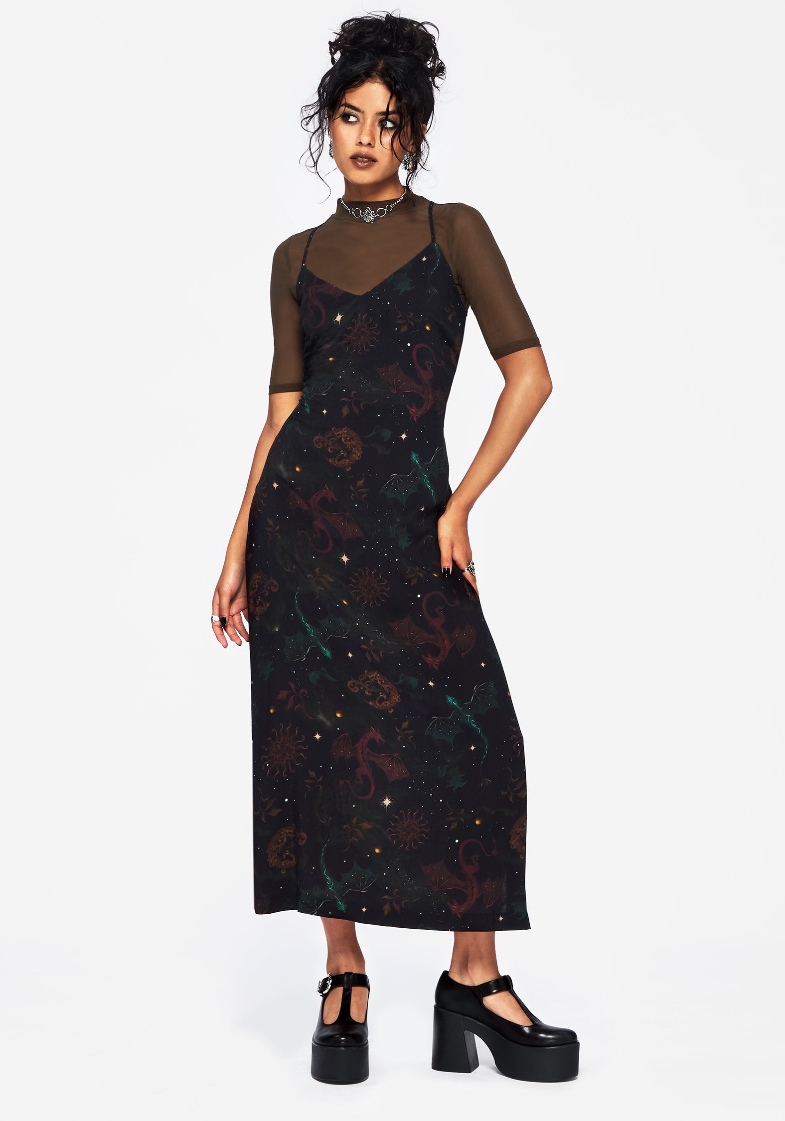 Phoenix Dragon Printed Cami Midi Dress – Disturbia