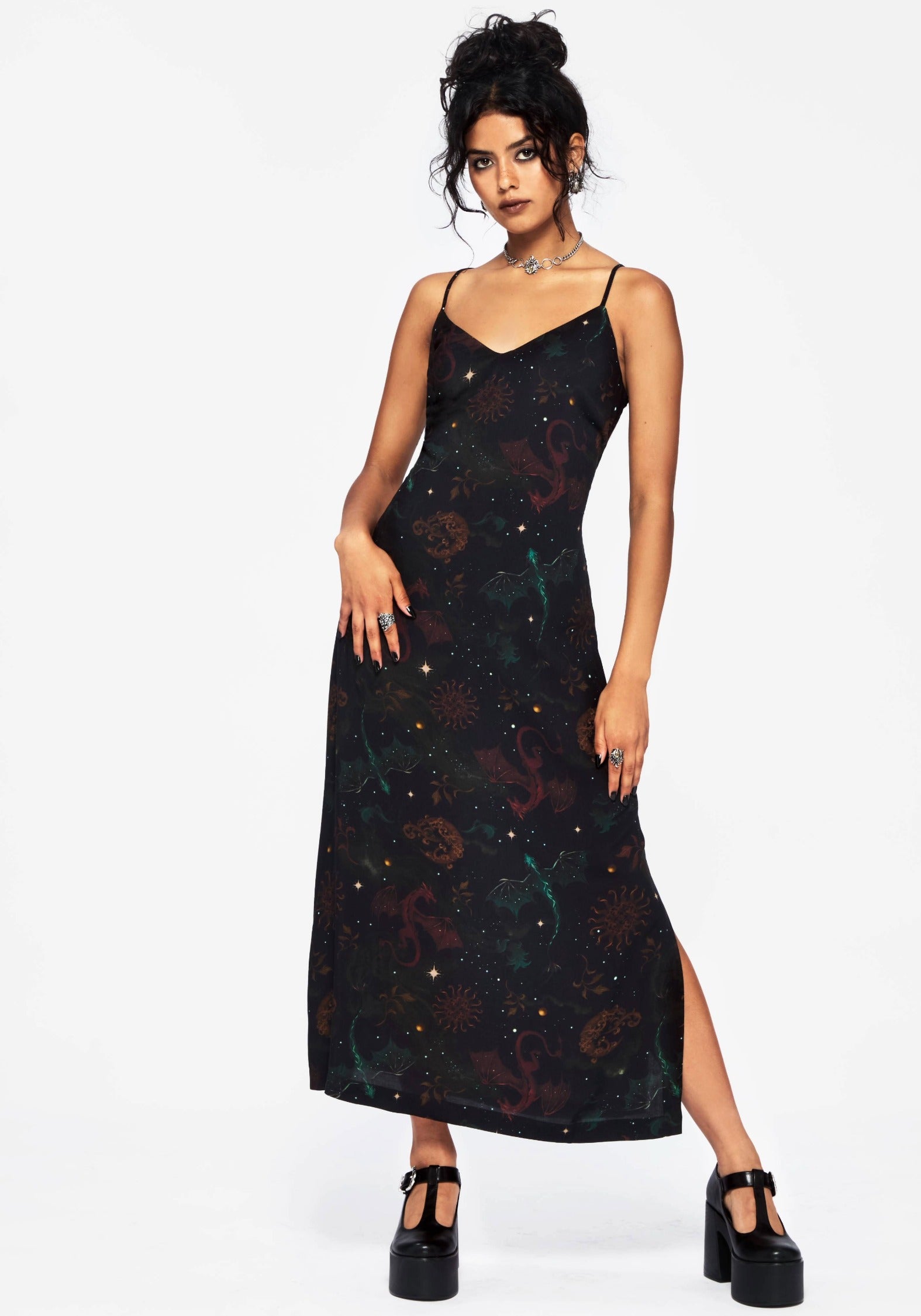 Phoenix Dragon Printed Cami Midi Dress – Disturbia