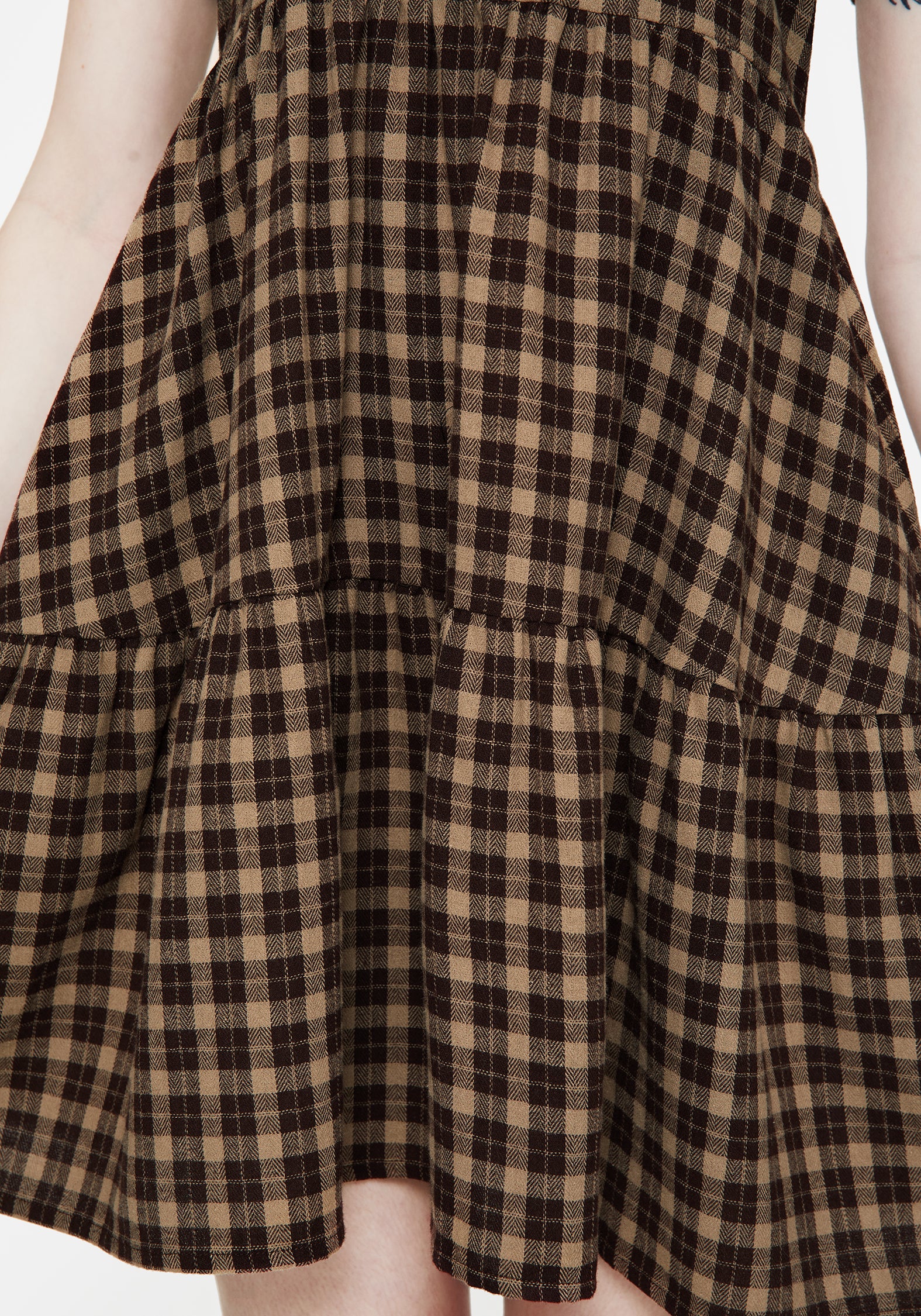 Terra Cotton Check Smock Mini Dress - Brown – Disturbia