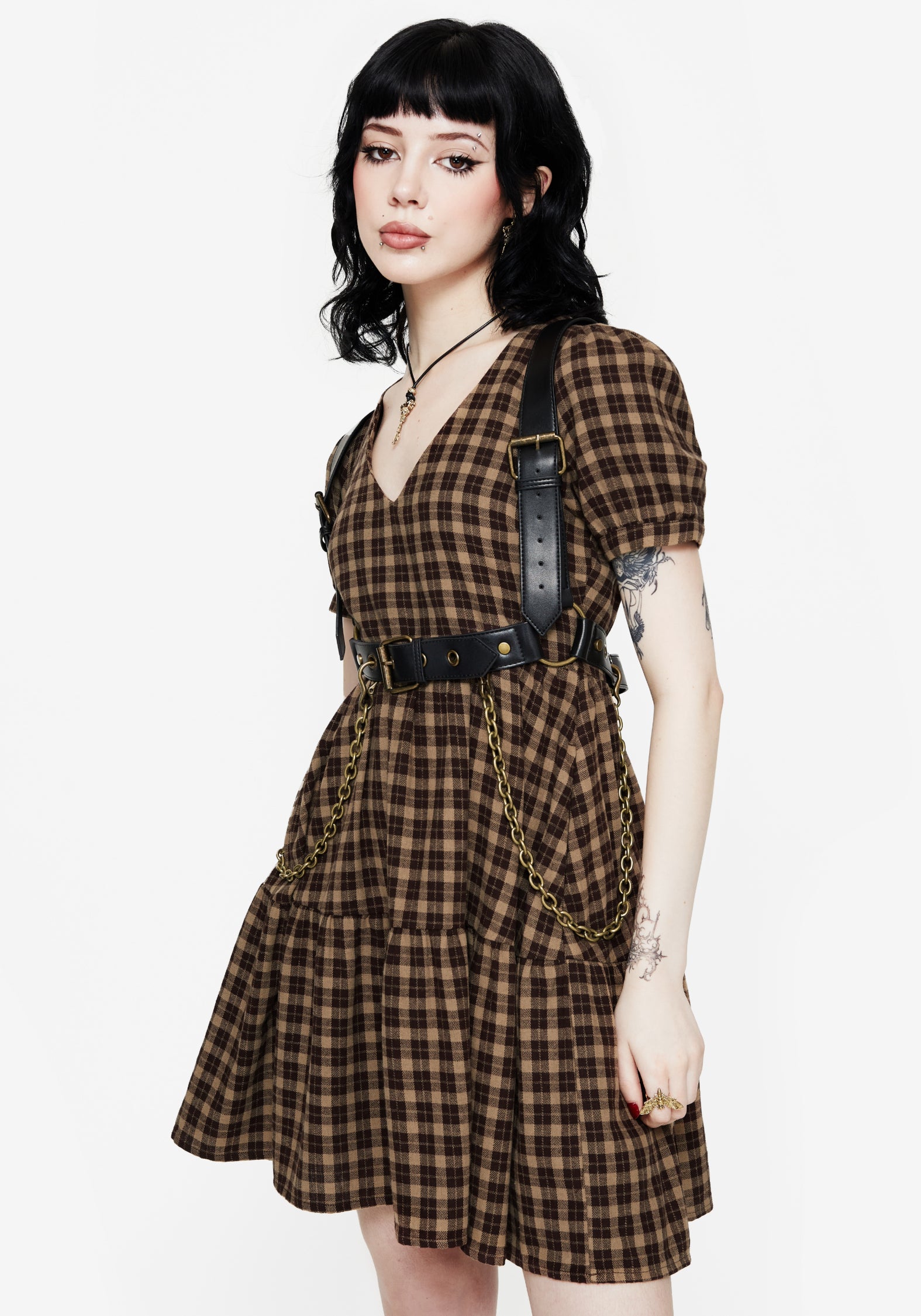 Terra Cotton Check Smock Mini Dress - Brown – Disturbia