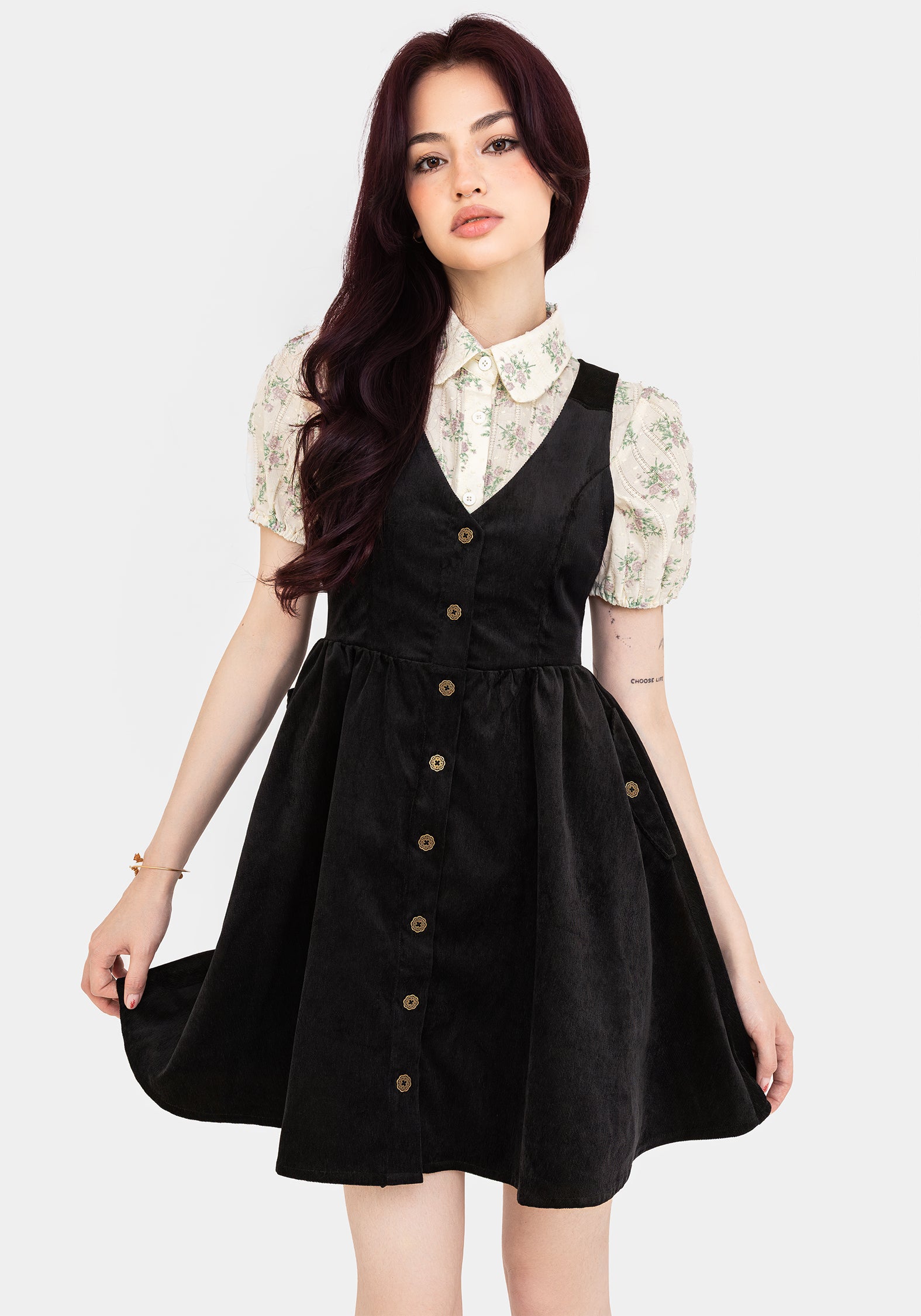 Iris Button Up Pinafore Mini Dress – Disturbia