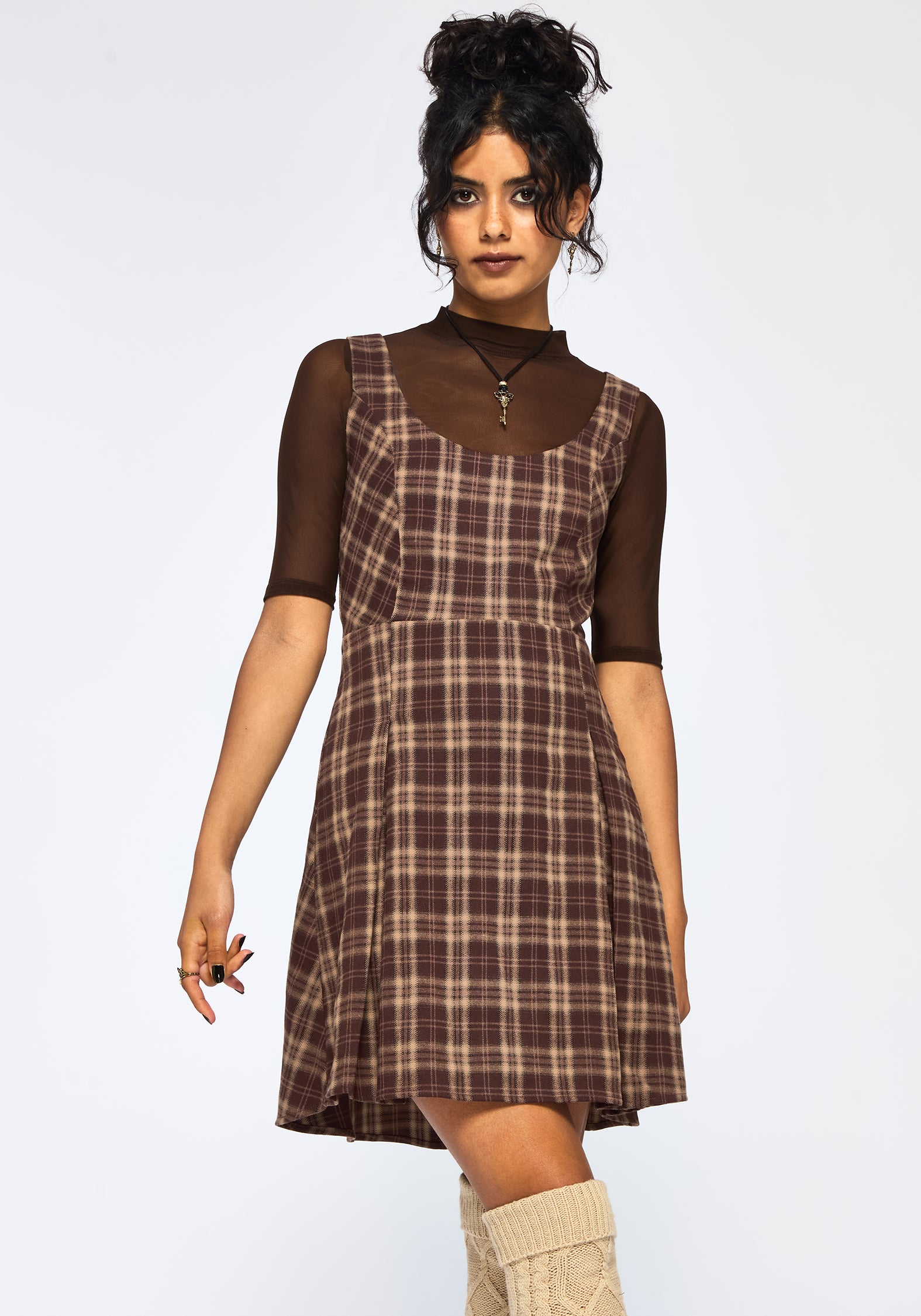 Milo Check Pinafore Mini Dress – Disturbia